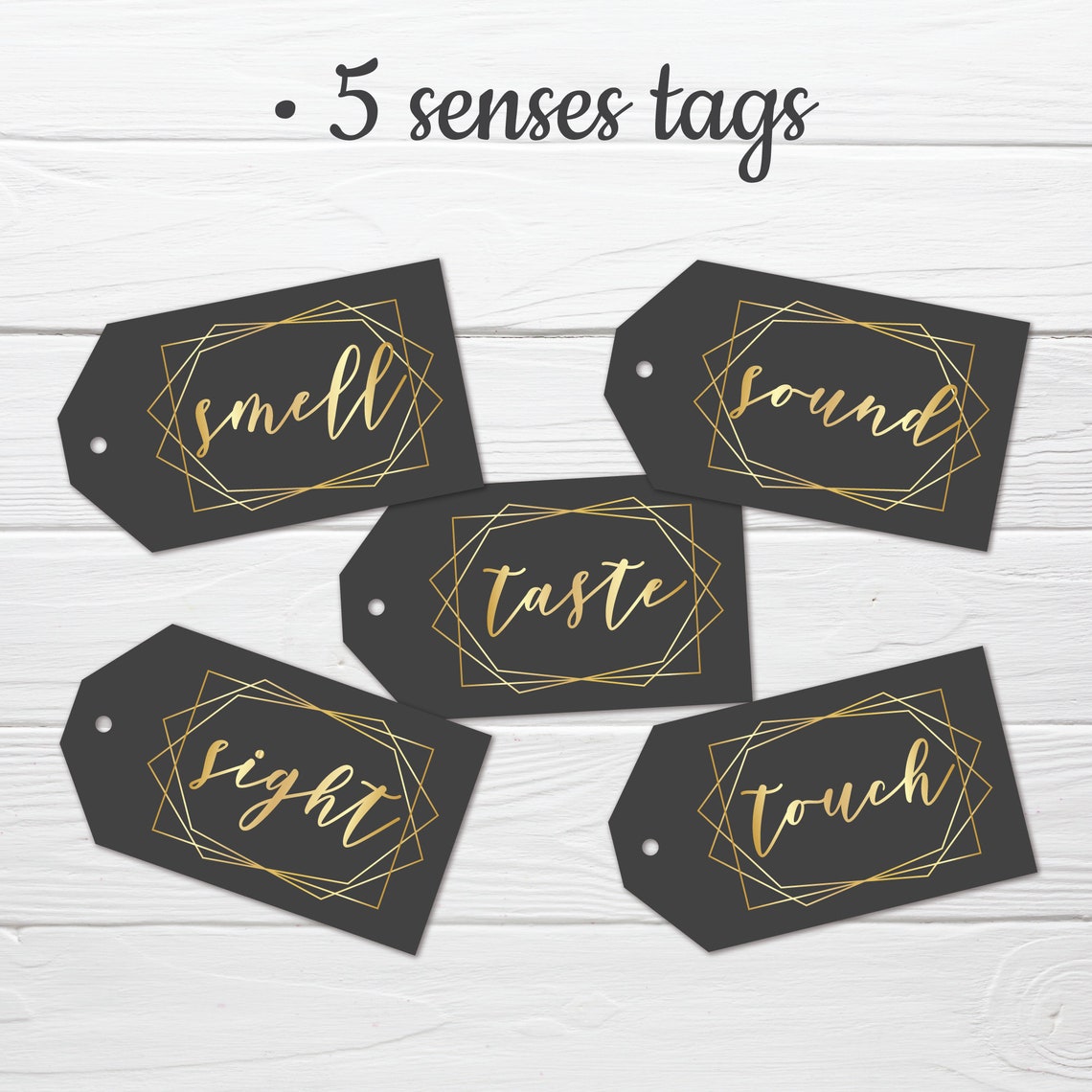 5 Senses Gift Tags Printable Black and Gold Present Labels - Etsy
