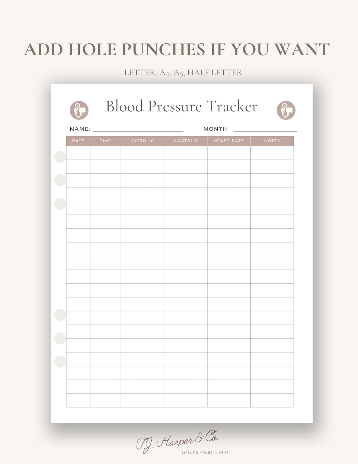 Printable Blood Pressure Tracker, Health Tracker, Productivity Planner ...