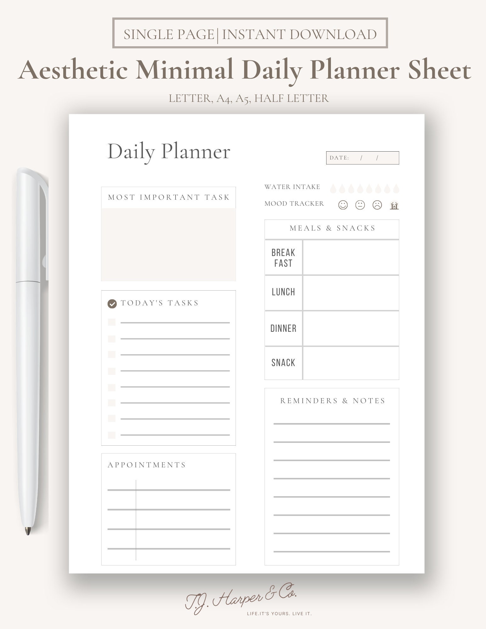 Printable Aesthetic Minimal Daily Planner, Daily to Do List for Home ...