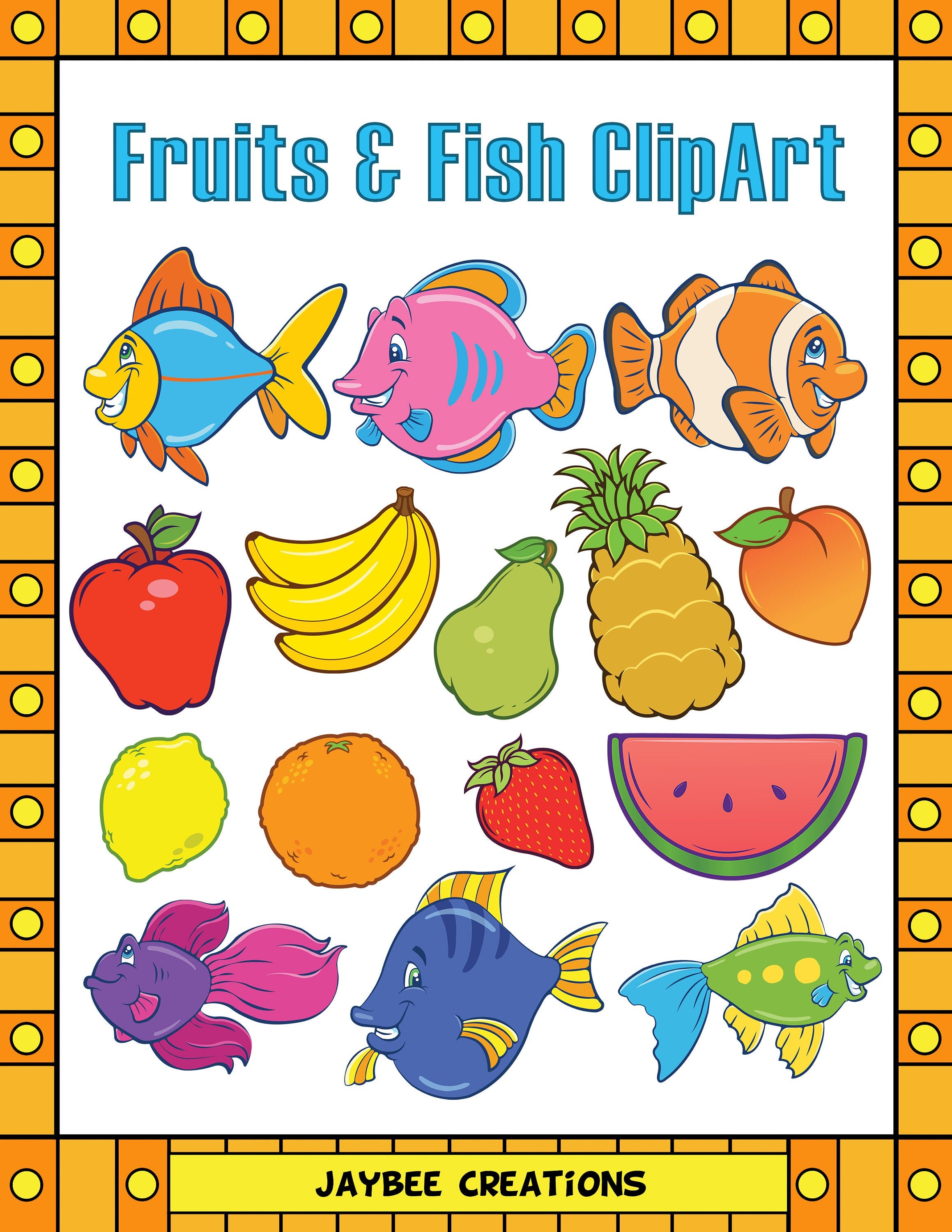 Fruits and Fish Clipart - Etsy
