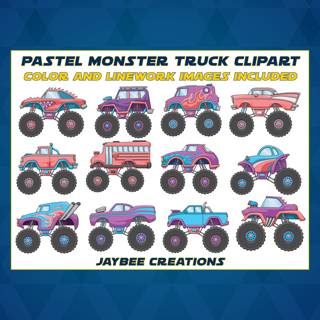Pastel Monster Truck Clipart - Etsy