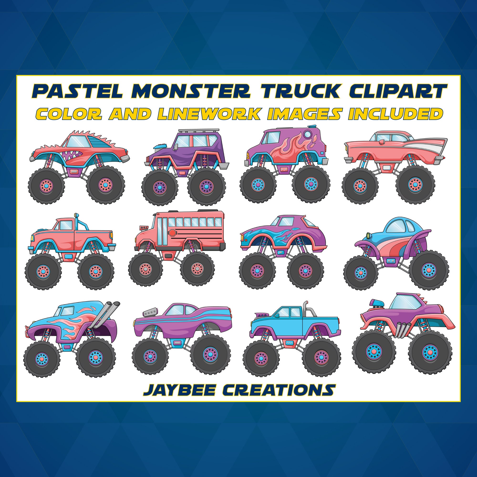 Pastel Monster Truck Clipart - Etsy