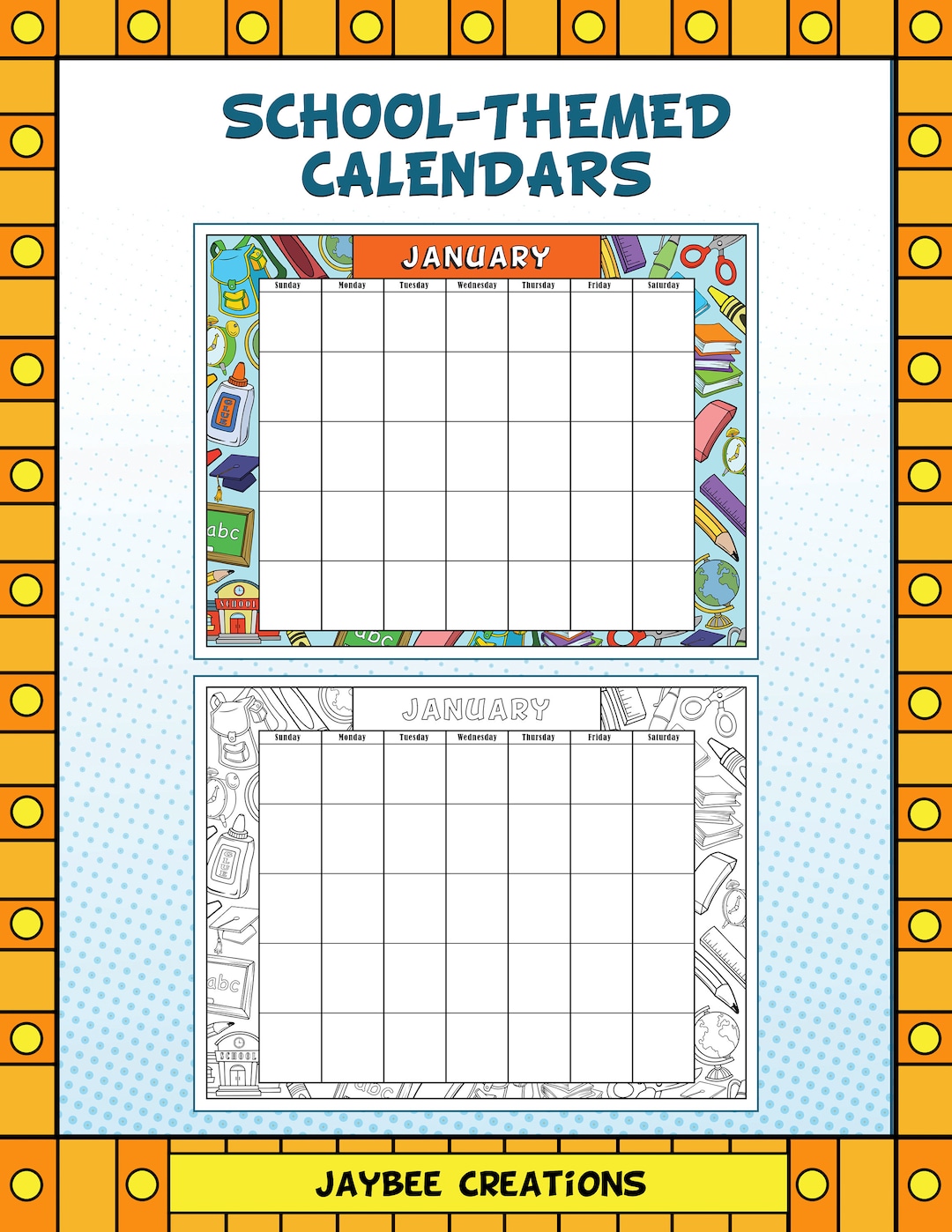 Fillable Form School-themed Calendar - Etsy