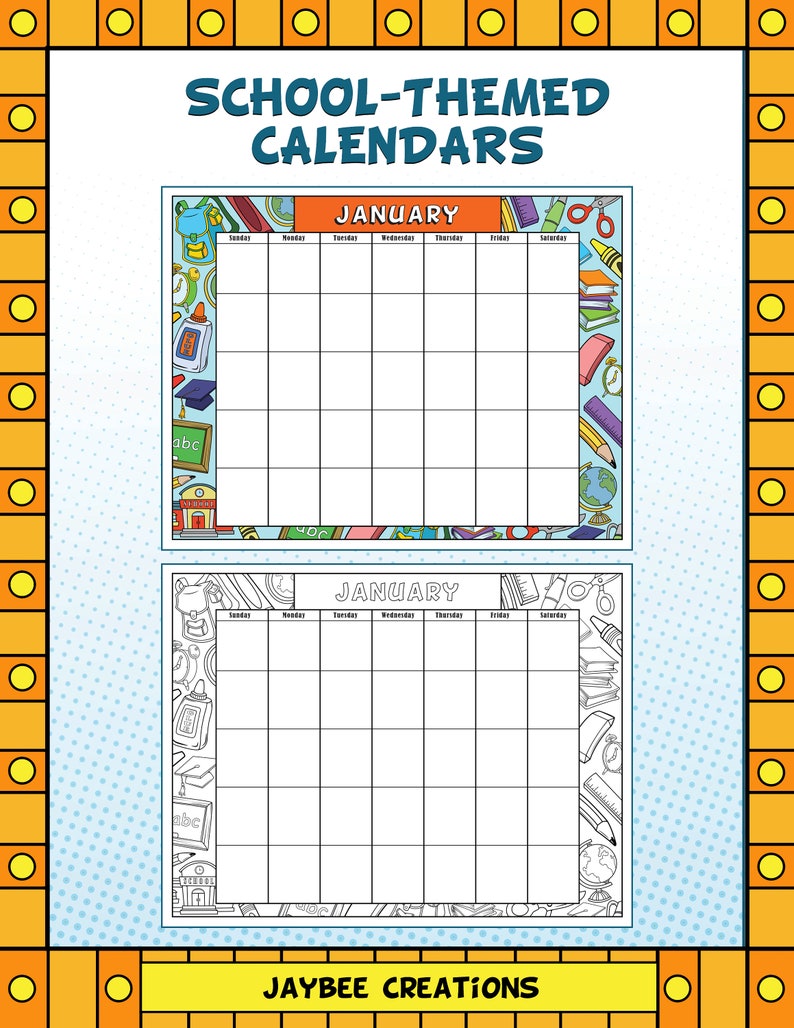 Fillable Form School-themed Calendar - Etsy