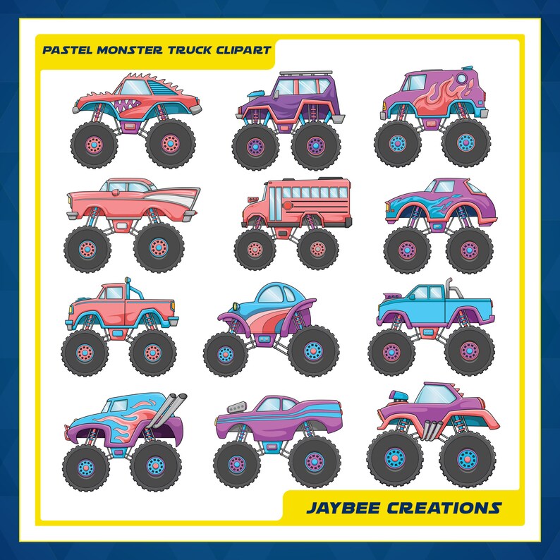Pastel Monster Truck Clipart - Etsy