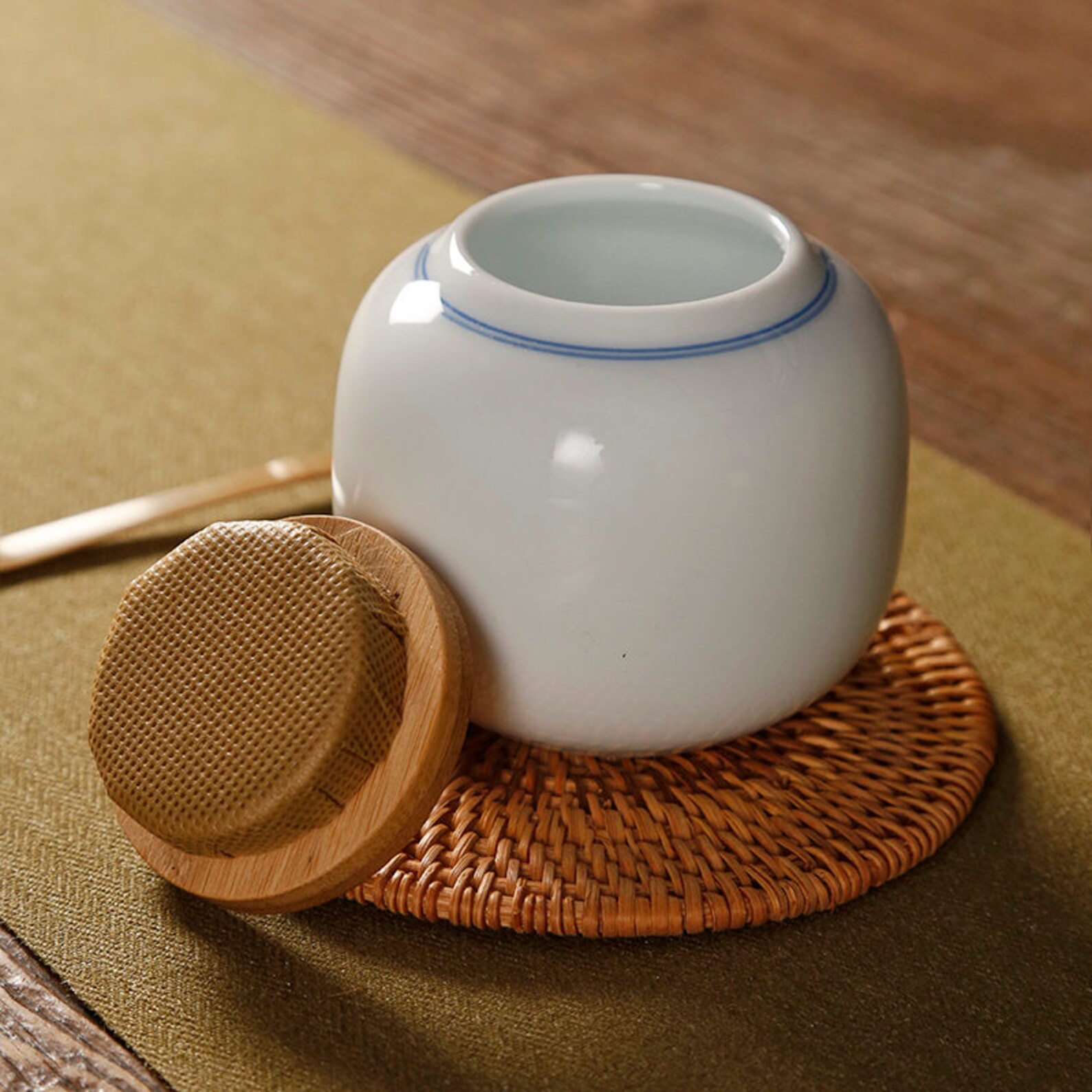 Oriental Ceramic Tea Leaf Storage Jar/vintage Style Royal Color Glazed ...