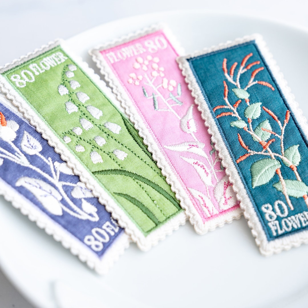 Peel and Stick Patch Vintage Stamps, Flower French Stamps, Embroidered ...