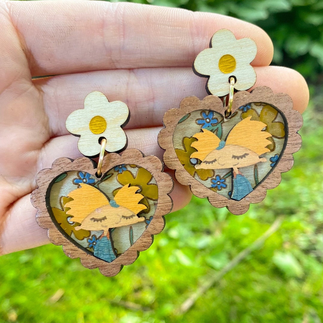 VINTAGE LOVE LOCKET Earrings, Cottage Core Decor, Hand Painted Wooden ...