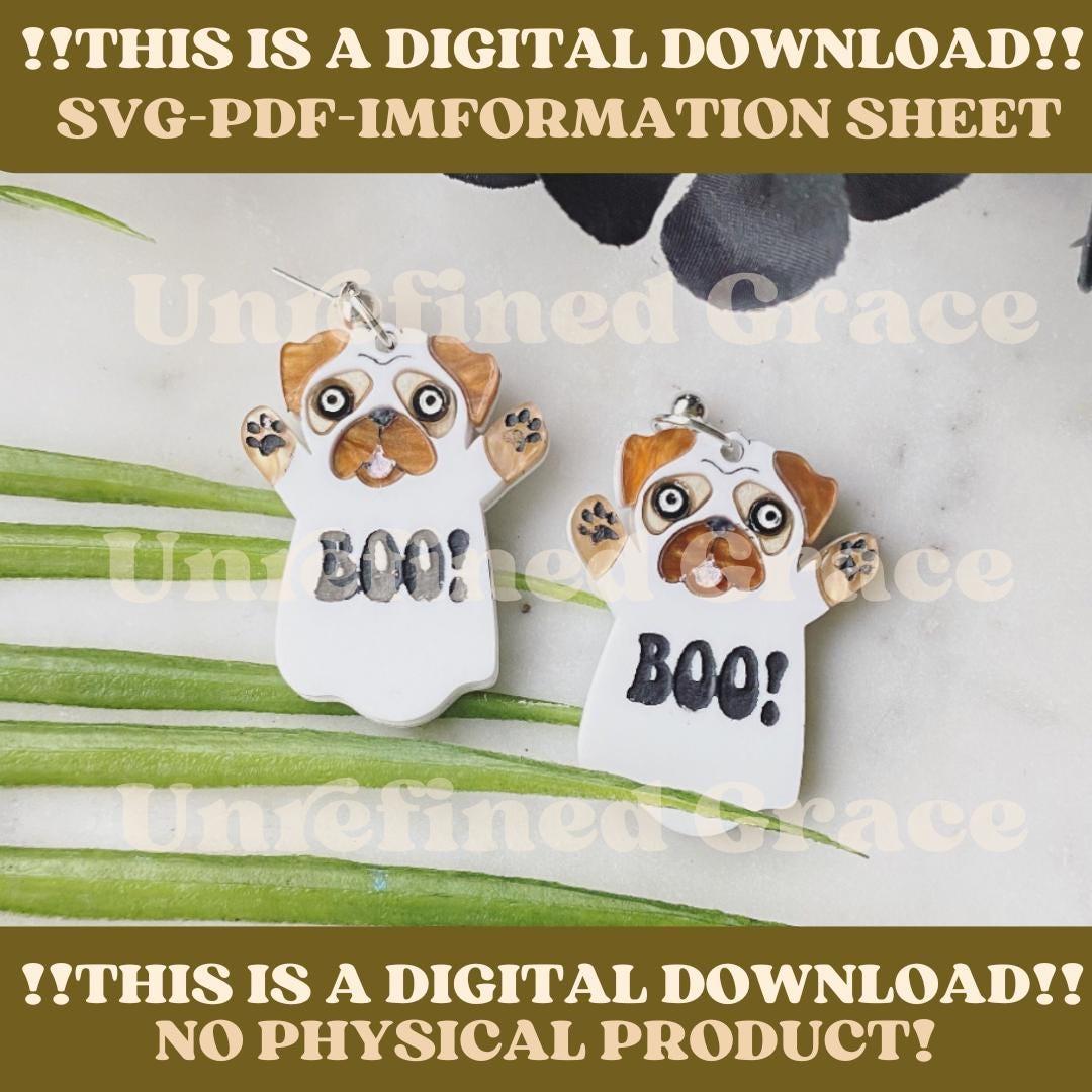 DIGITAL DOWNLOAD, HALLOWEEN Spooky Pug Earrings,unique Earrings, Pdf ...