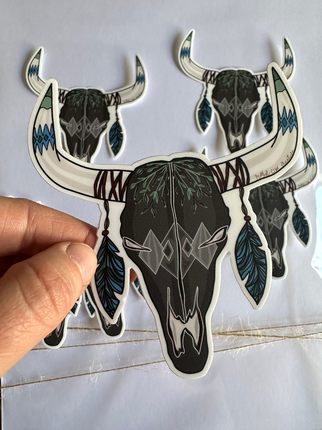 Feather Toro Skull Sticker - Etsy