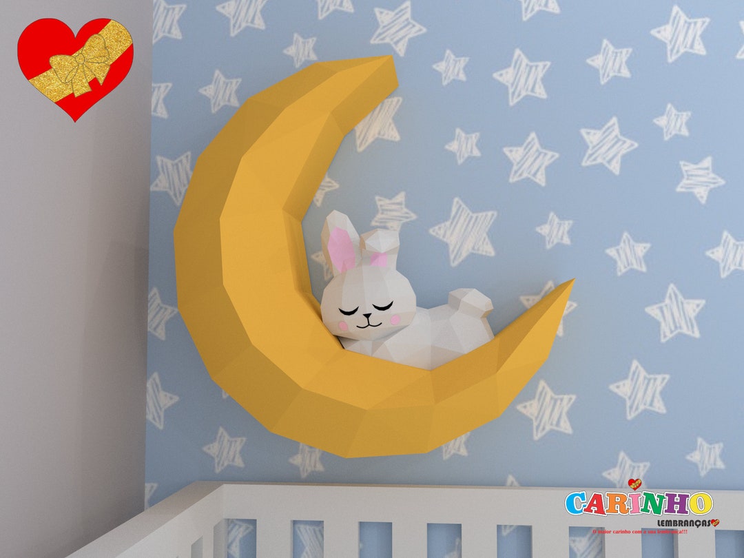 Bunny Sleeping on the Moon Low Poly Papercraft - Etsy Australia