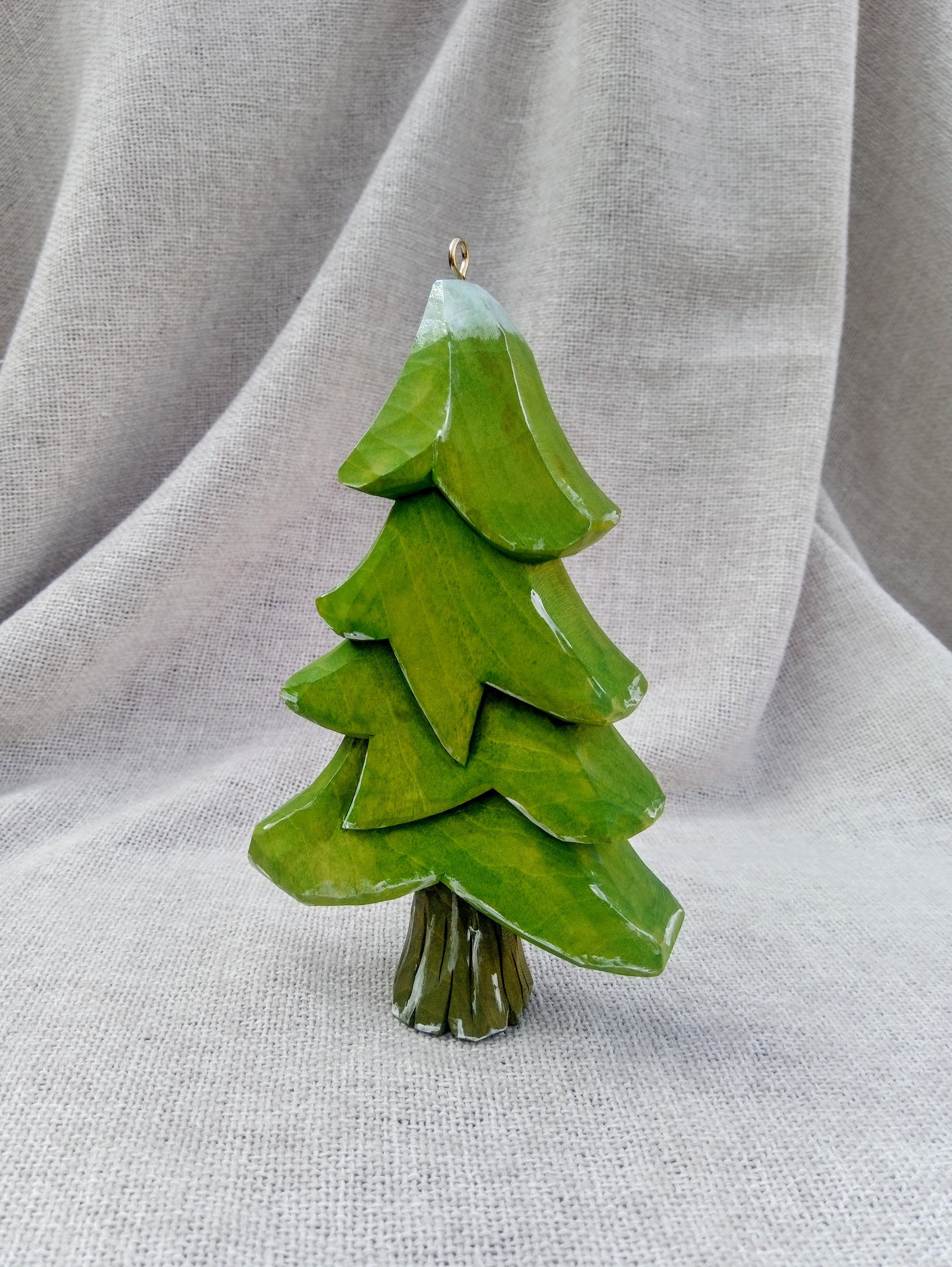 Wood Carving - Hand Carved Wooden Christmas Tree Ornament - Whittling ...