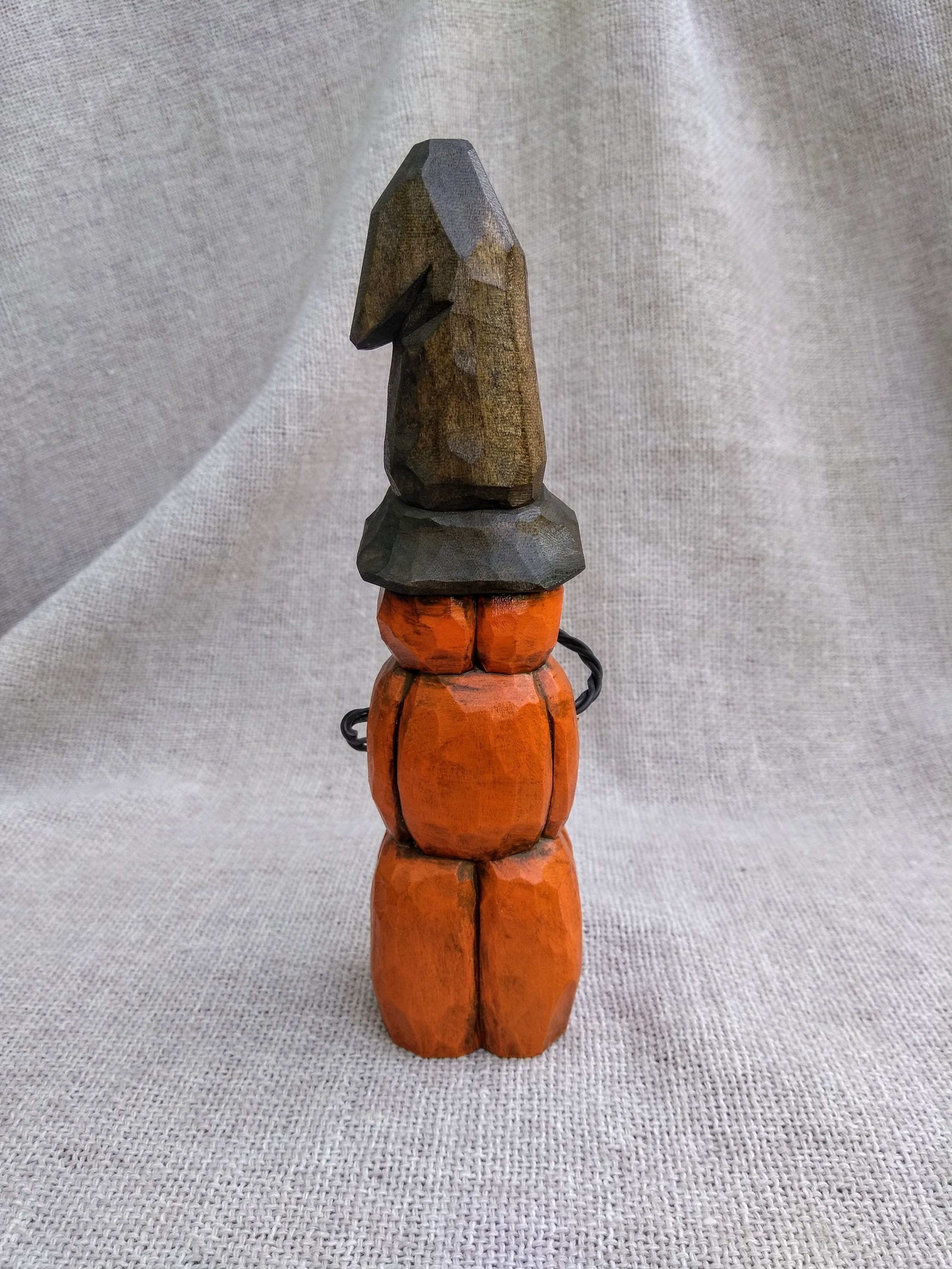 Wood Carving - Hand Carved Stacked Pumpkin Man Figurine - Carved ...