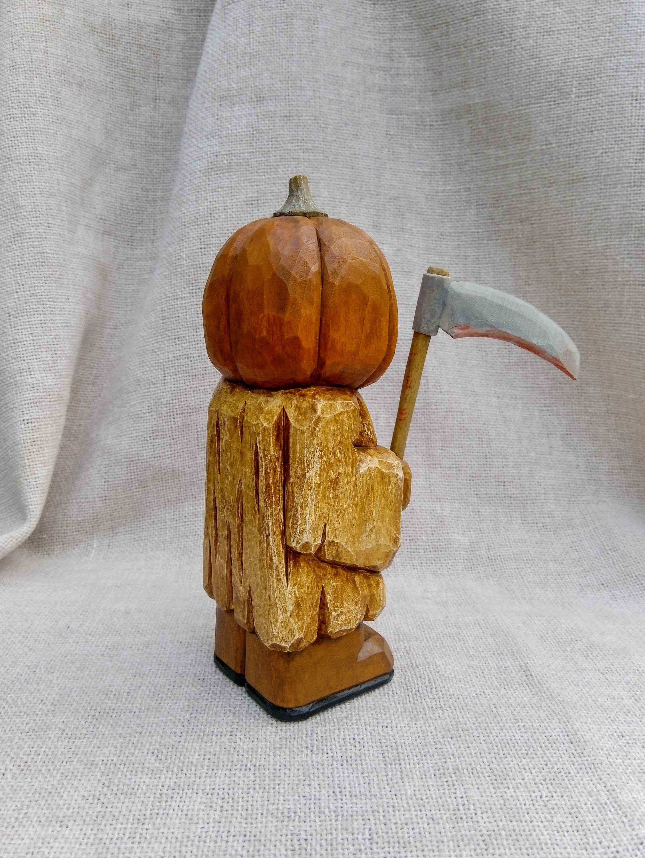 Wood Carving Hand Carved Halloween Pumpkin Man Figurine With - Etsy