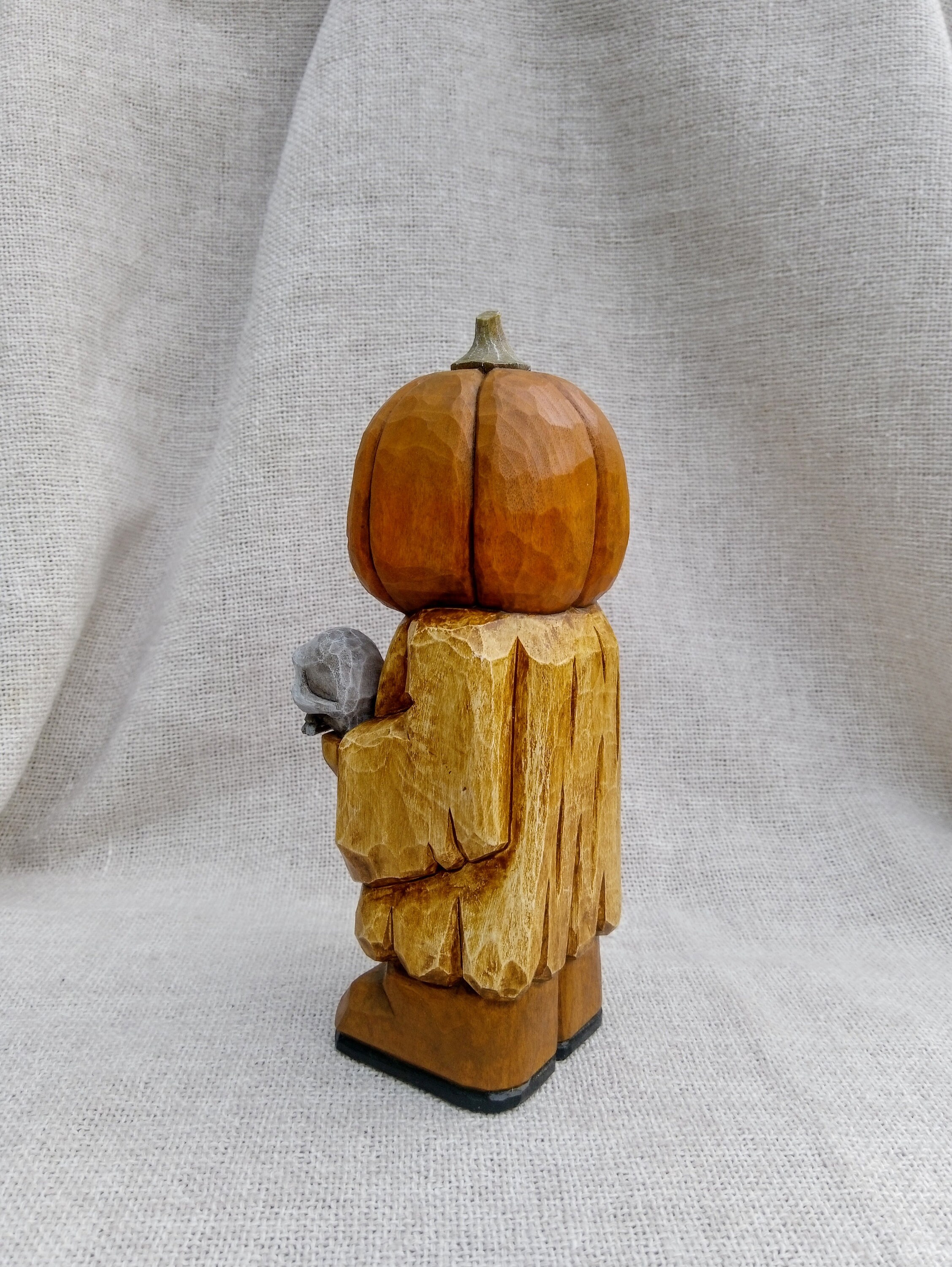Wood Carving Hand Carved Halloween Pumpkin Man Figurine With - Etsy