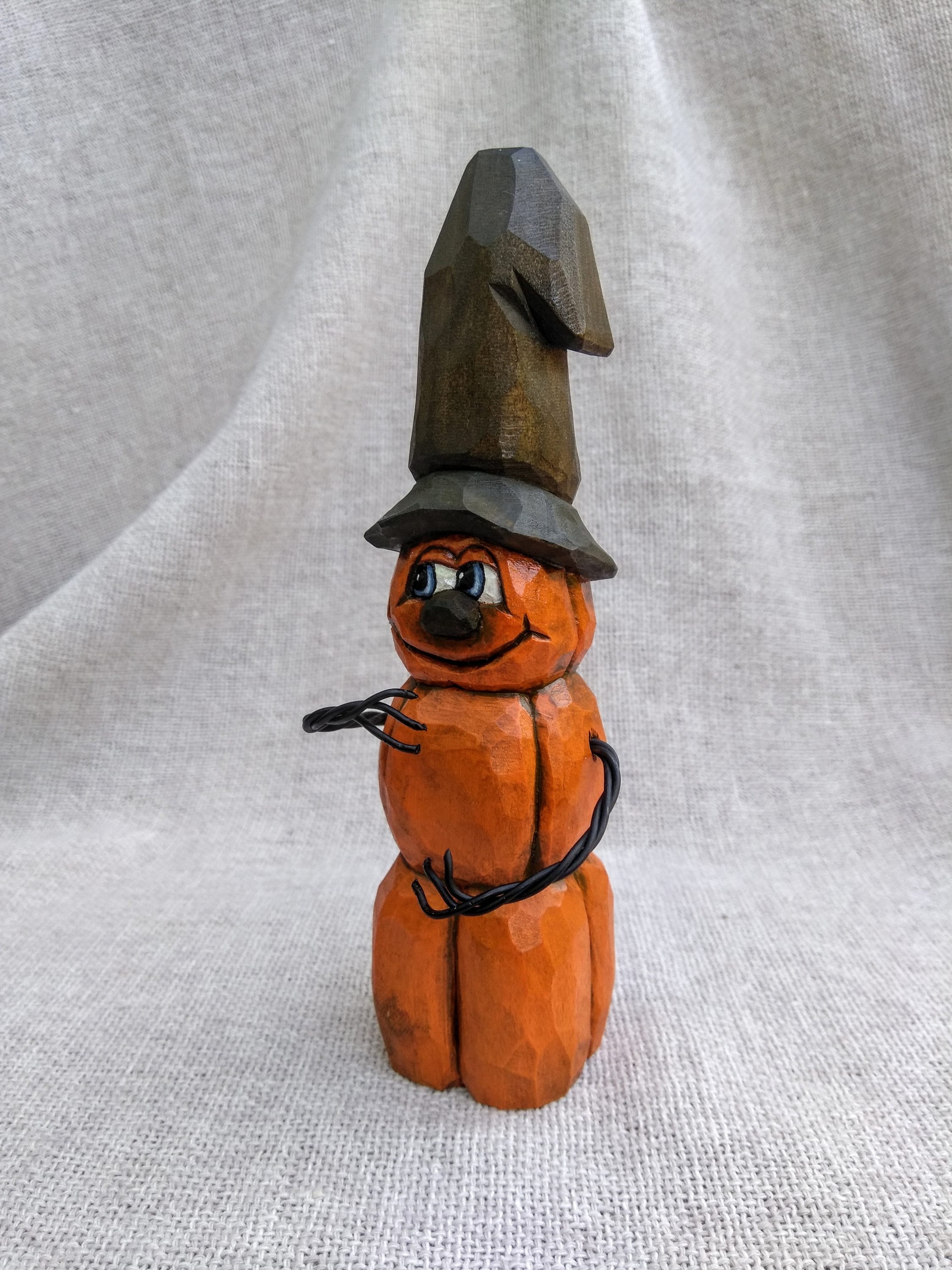 Wood Carving - Hand Carved Stacked Pumpkin Man Figurine - Carved ...