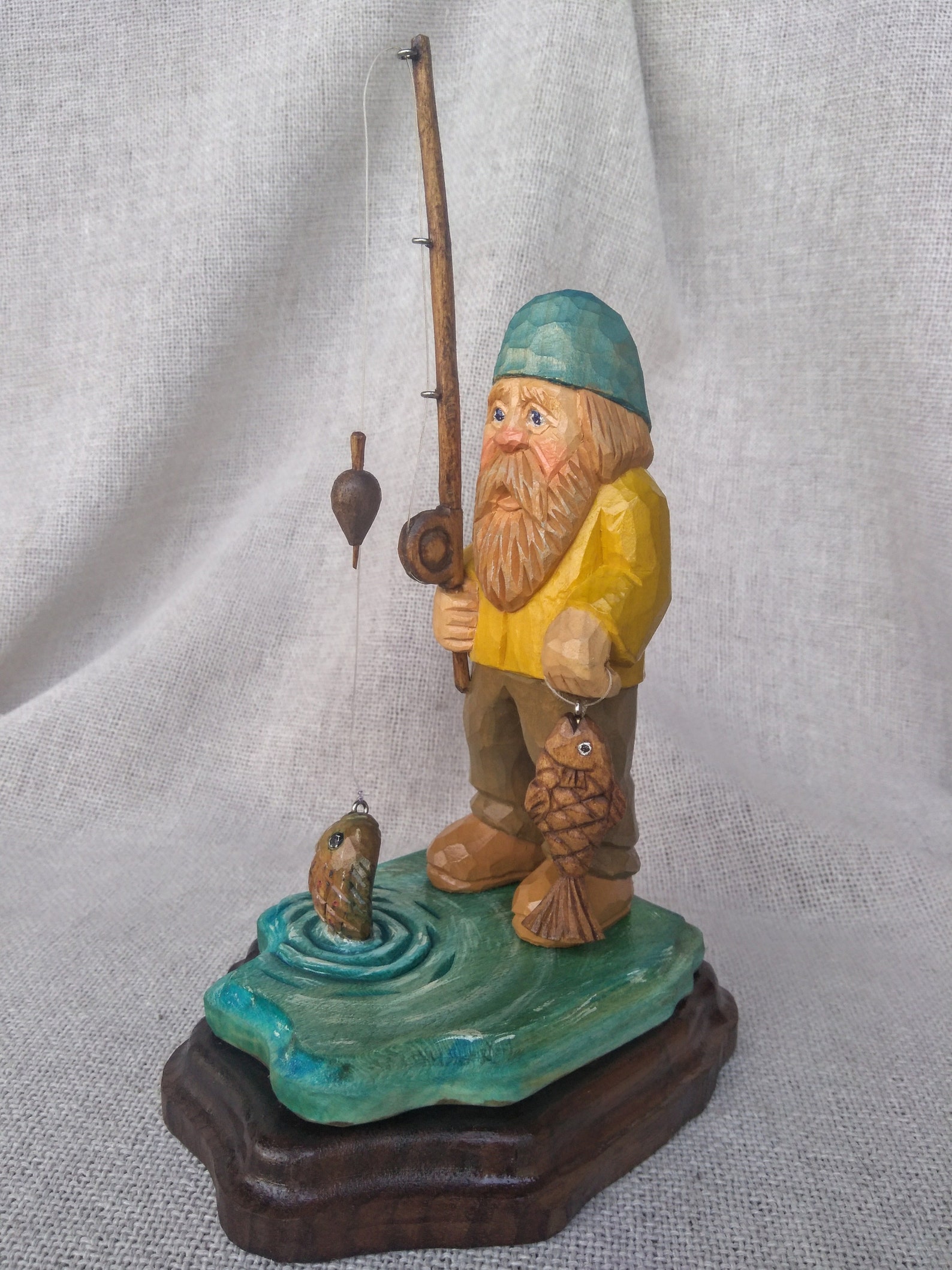 Wood Carving Hand Carved Fisherman Sculpture Woodcarving Fisherman ...