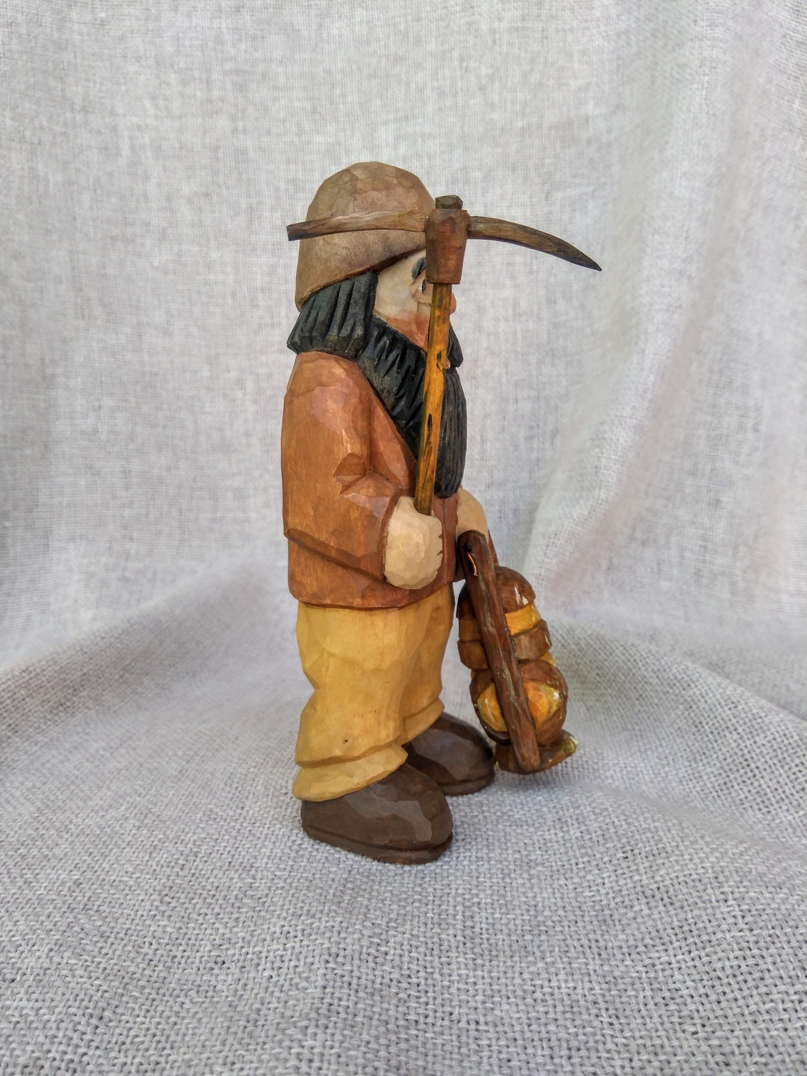 Wood Carving - Hand Carved Coal Miner Figurine - Whittling Coal Miner ...
