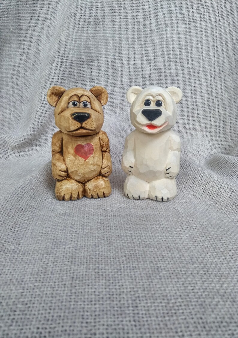 Wood Carving Couple Bears Wood Whittling Bears Family | Etsy