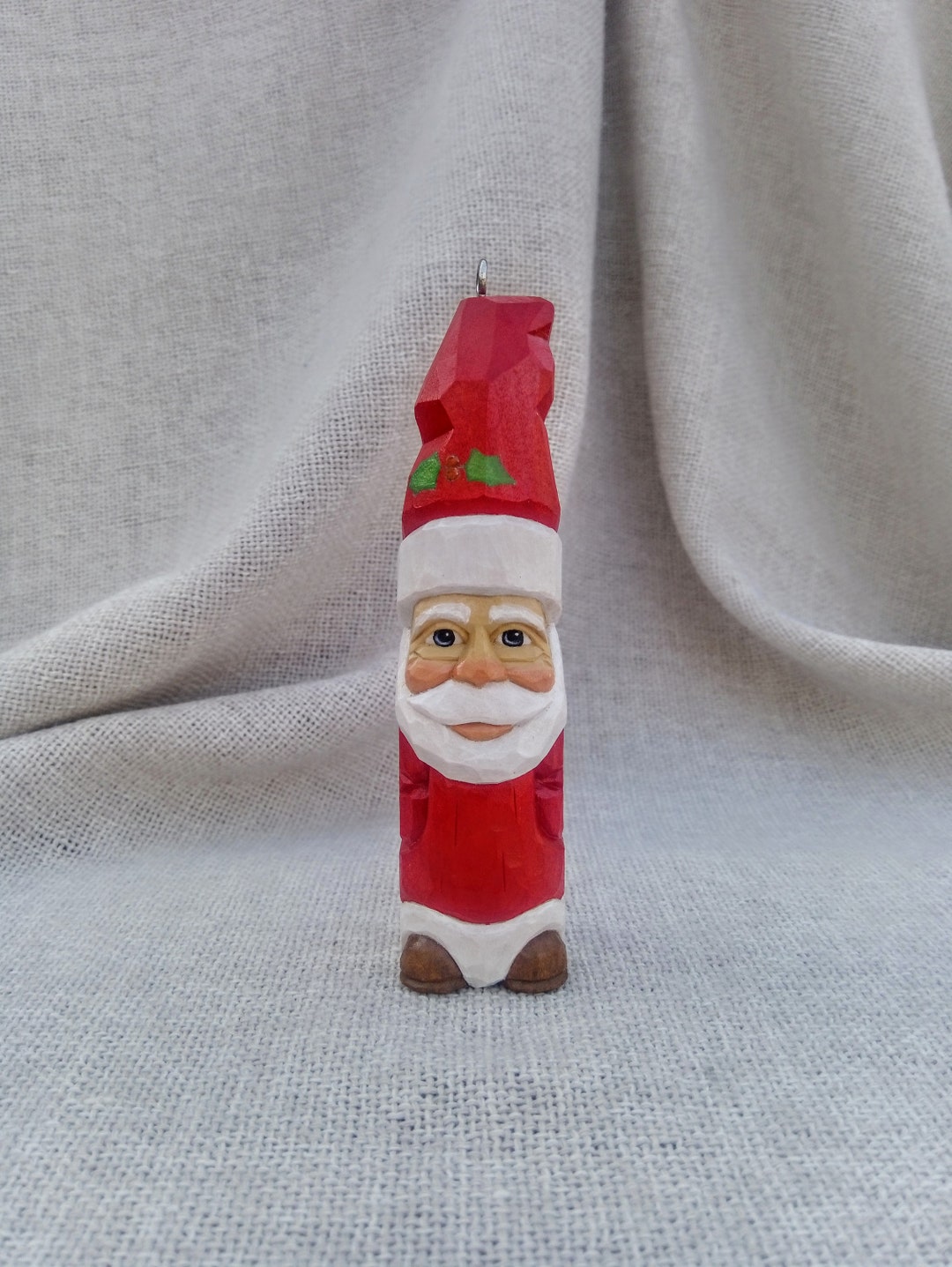 Wood Carving - Hand Carved Wood Santa Claus Ornament - Whittling ...