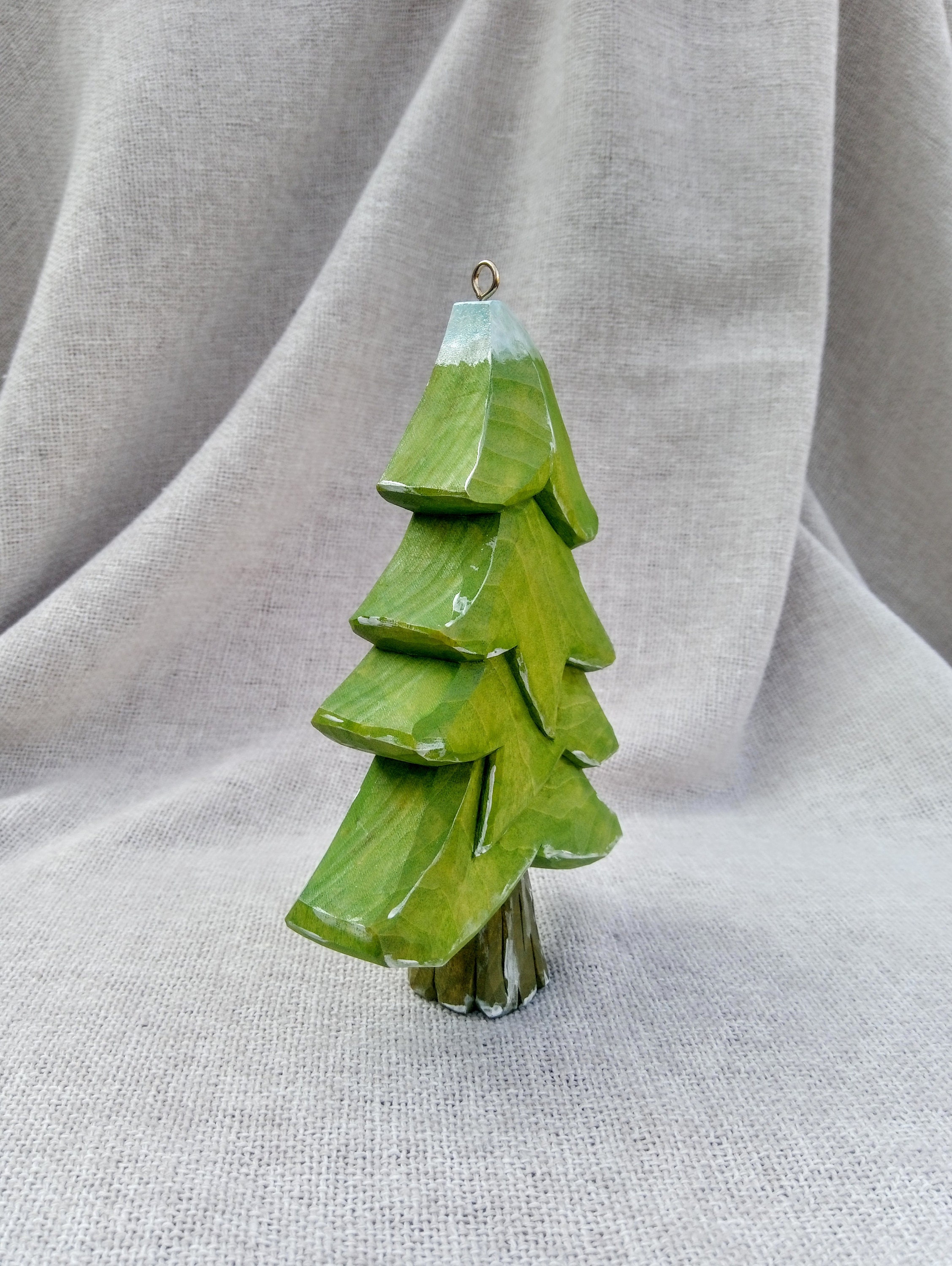 Wood Carving - Hand Carved Wooden Christmas Tree Ornament - Whittling ...