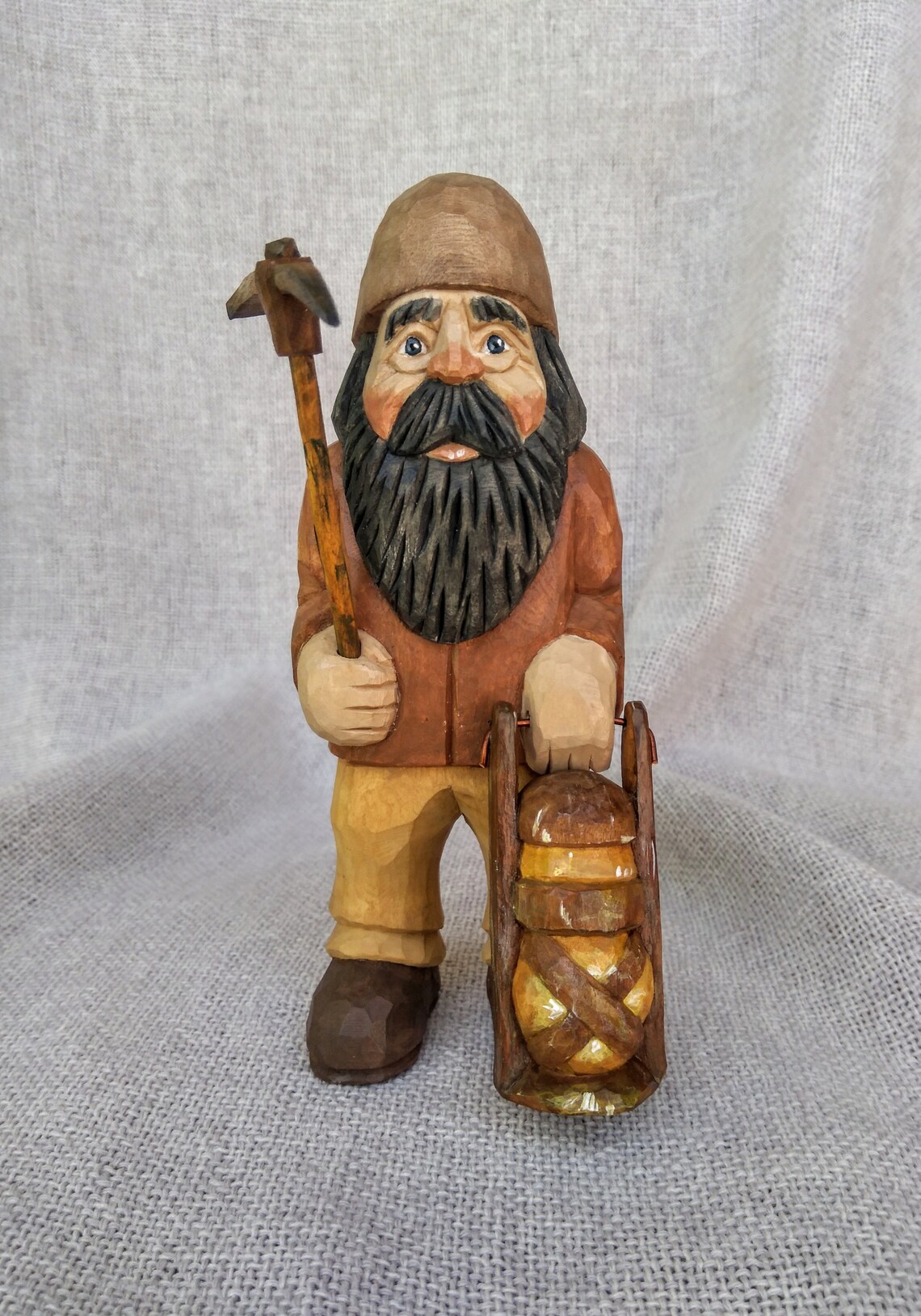 Wood Carving - Hand Carved Coal Miner Figurine - Whittling Coal Miner ...