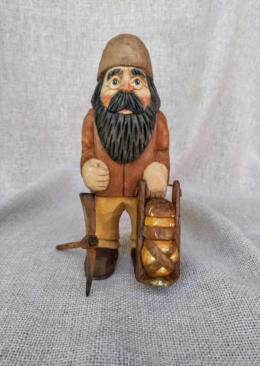 Wood Carving - Hand Carved Coal Miner Figurine - Whittling Coal Miner ...