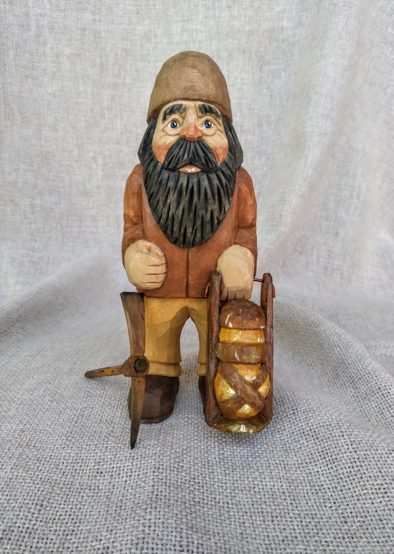 Wood Carving - Hand Carved Coal Miner Figurine - Whittling Coal Miner ...