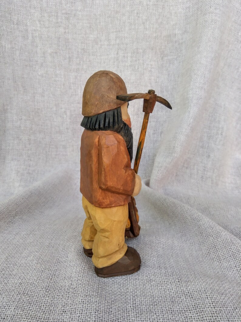 Wood Carving - Hand Carved Coal Miner Figurine - Whittling Coal Miner ...