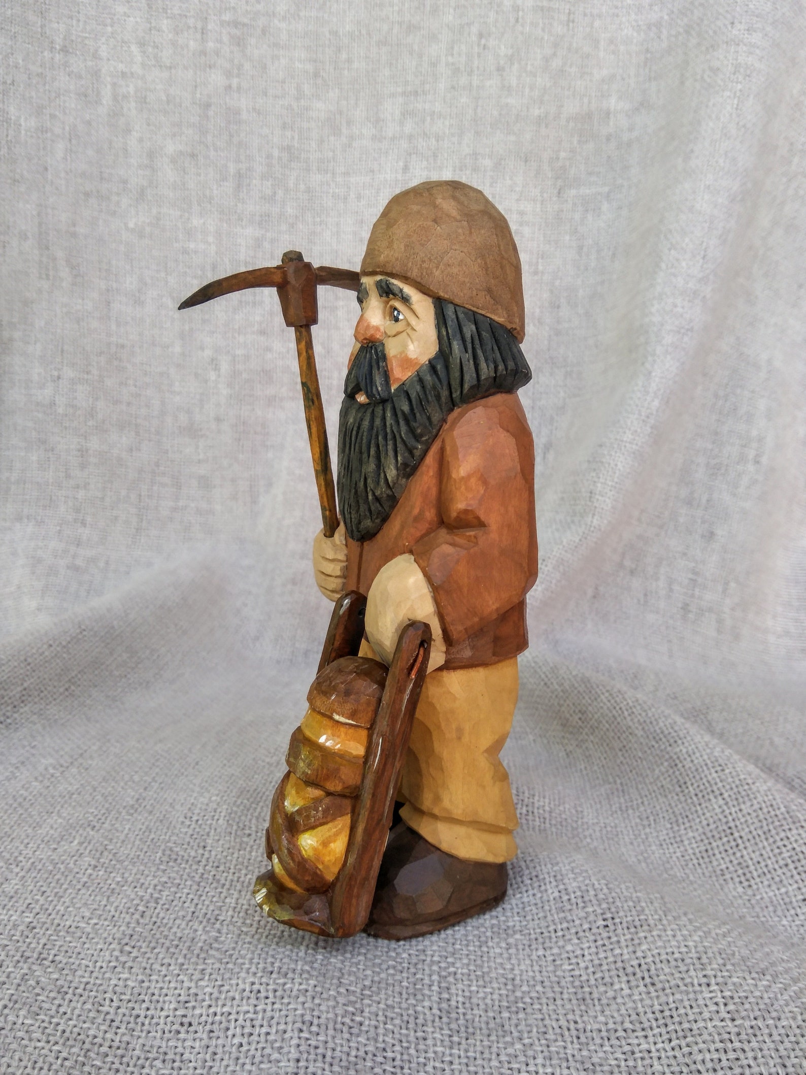 Wood Carving - Hand Carved Coal Miner Figurine - Whittling Coal Miner ...