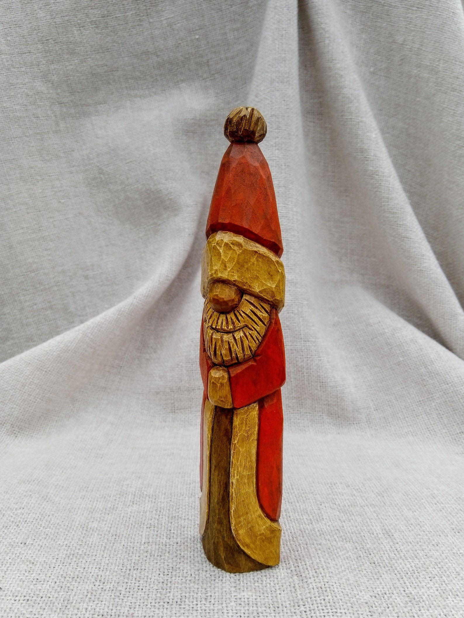 Wood Carving Santa Claus Sculpture - Hand Carved Simple Santa Ornament ...