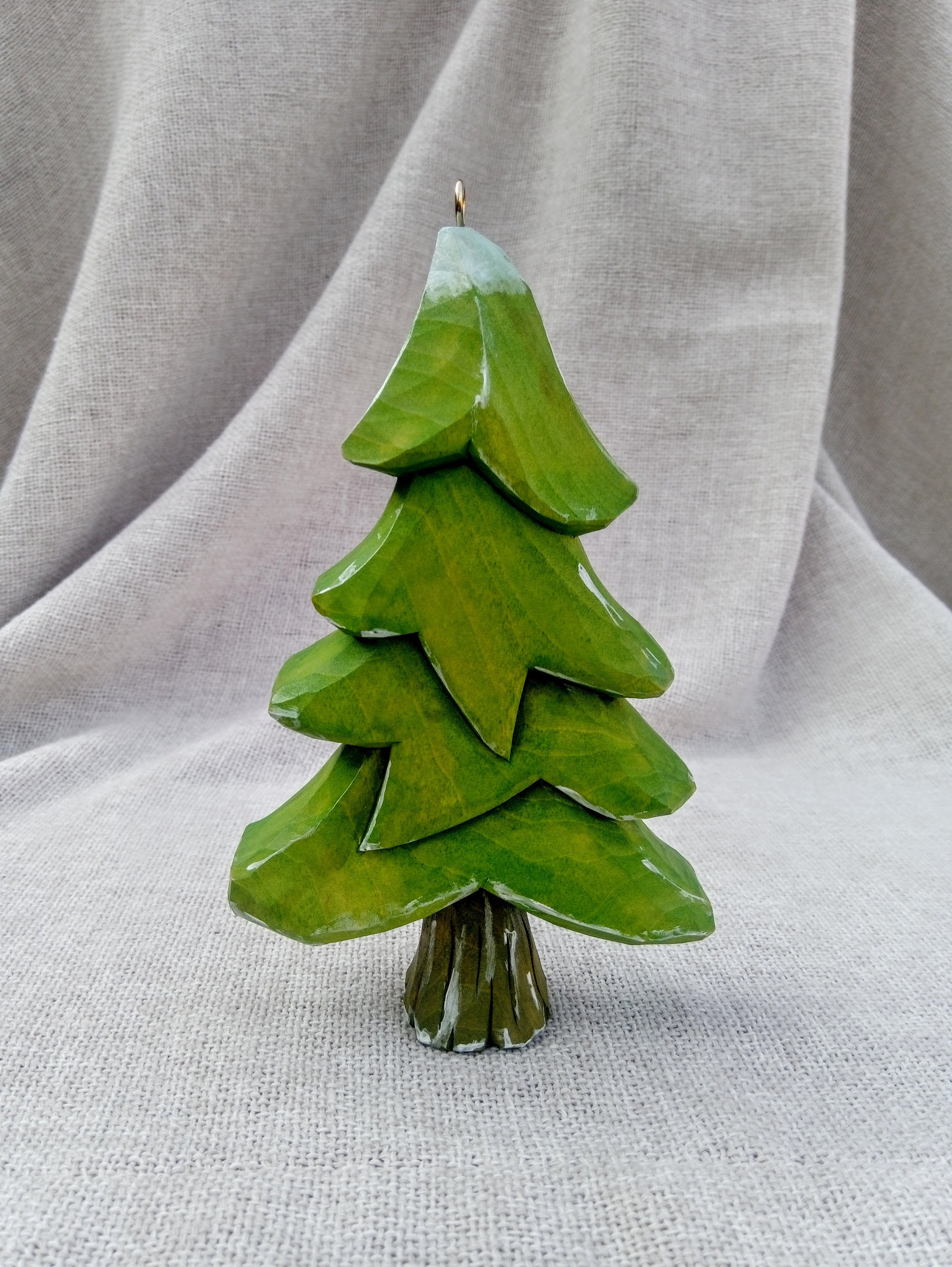 Wood Carving - Hand Carved Wooden Christmas Tree Ornament - Whittling ...