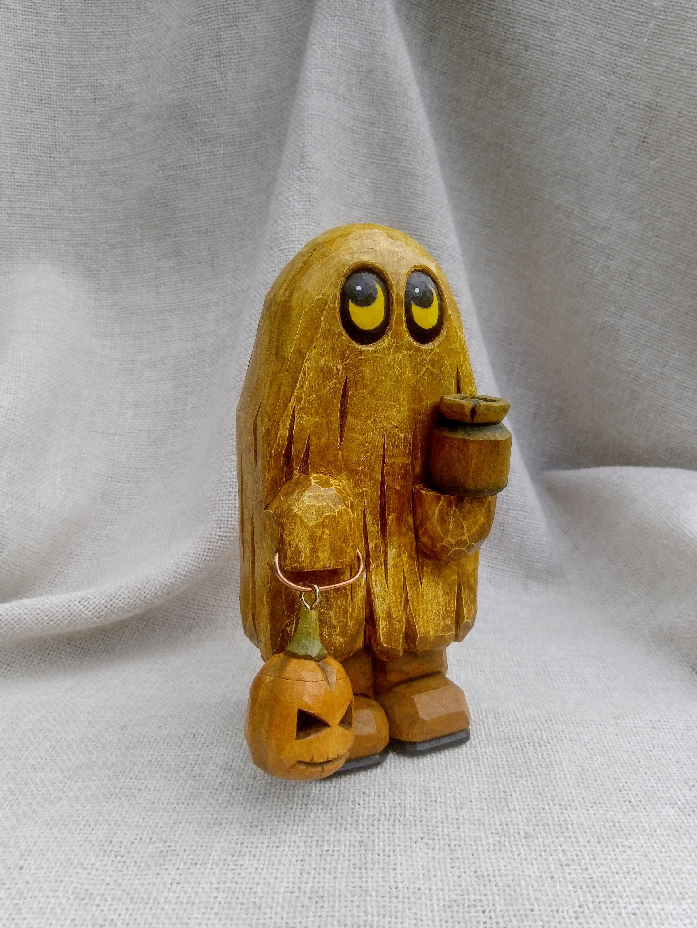 Wood Carving - Hand Carved Halloween Ghost Figurine - Halloween Carving ...