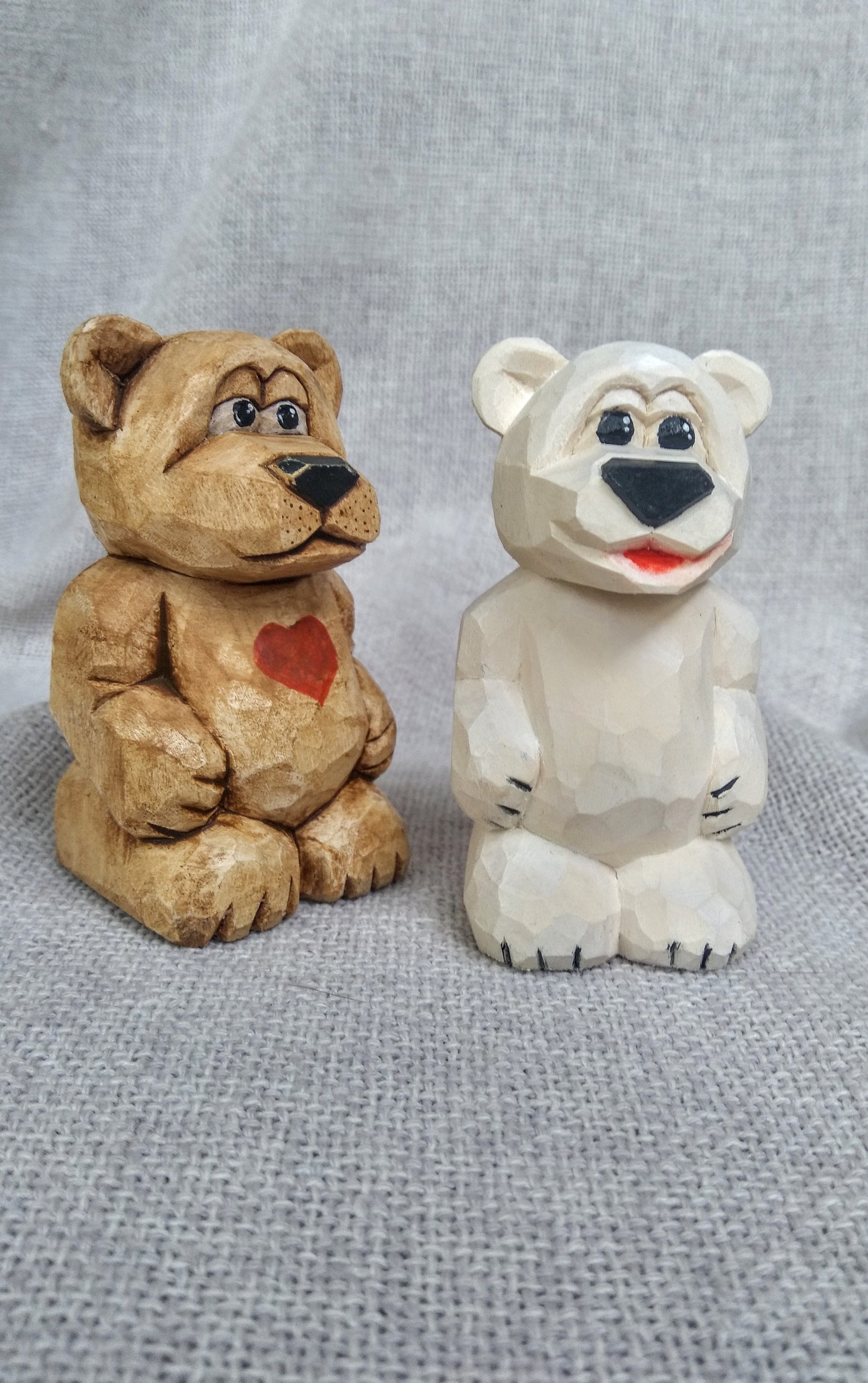 Wood Carving - Couple Bears - Wood Whittling Bears Family - Teddy Bears ...