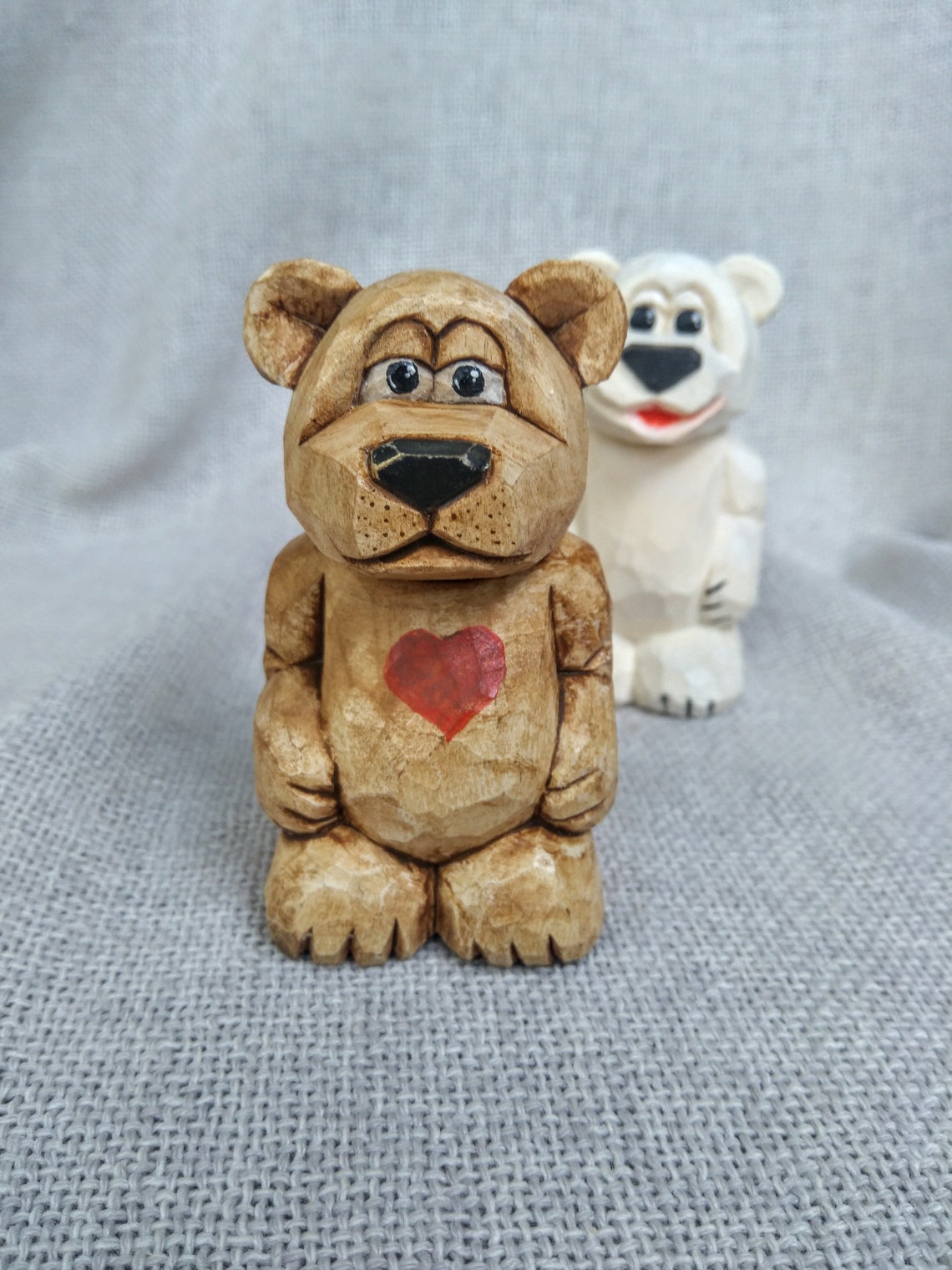 Wood Carving - Couple Bears - Wood Whittling Bears Family - Teddy Bears ...