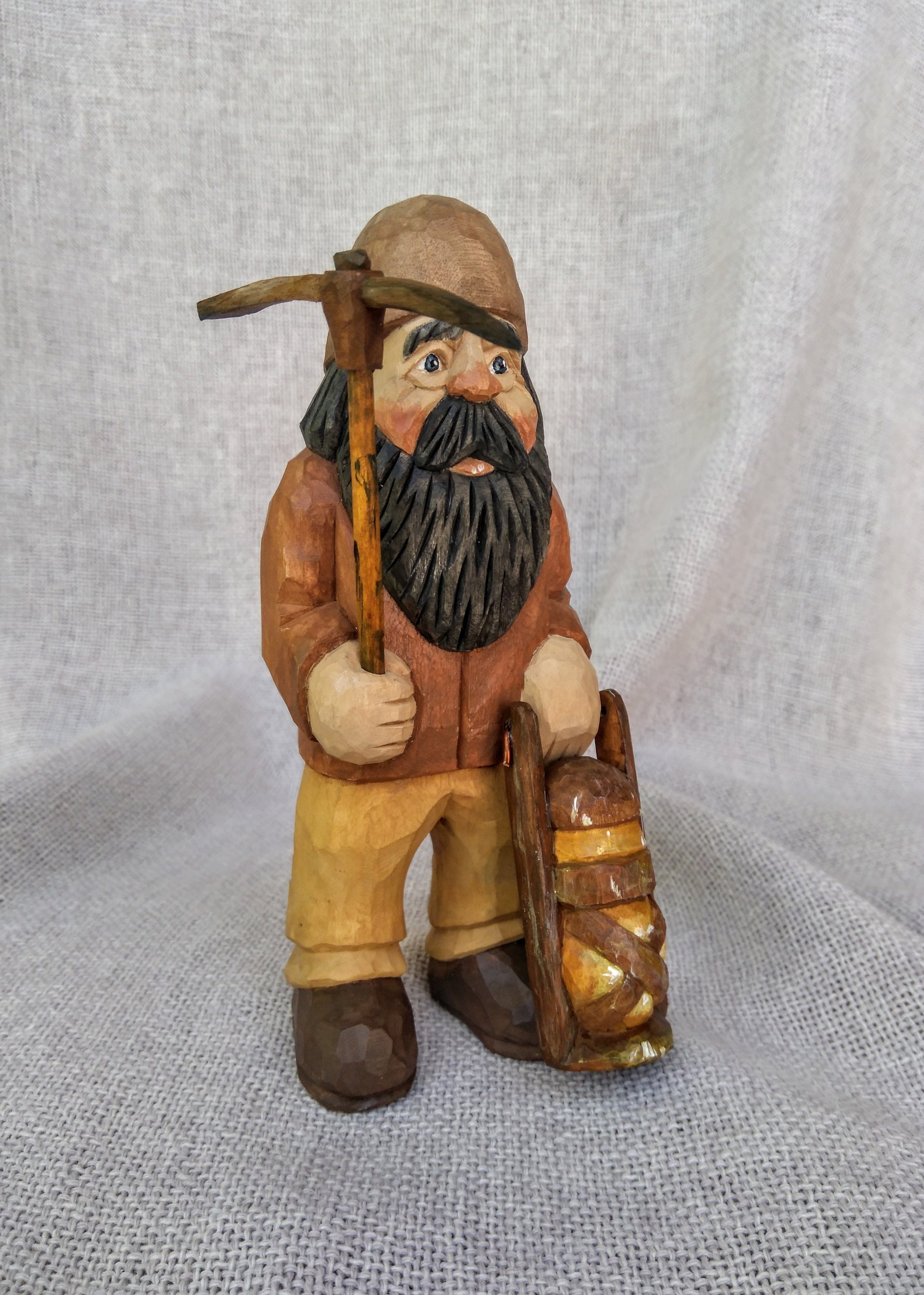 Wood Carving - Hand Carved Coal Miner Figurine - Whittling Coal Miner ...