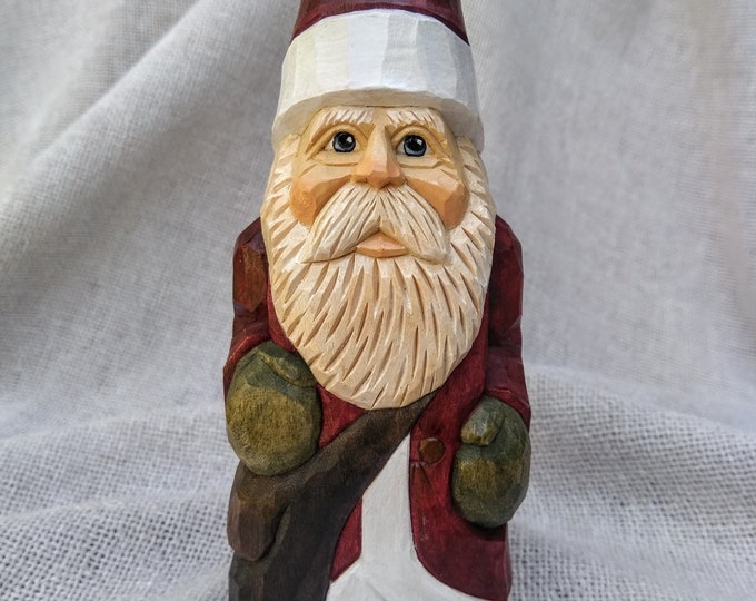 Wood Carving - Hand Carved Santa Figurine - Wooden Santa - Christmas ...