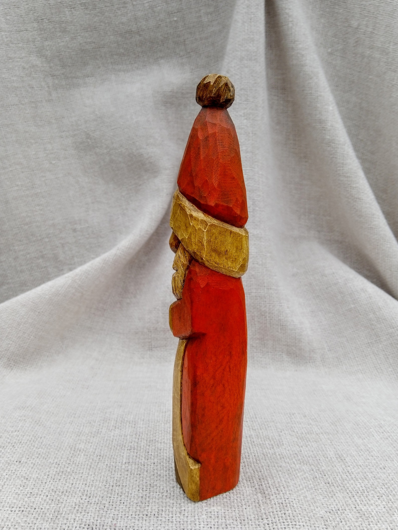 Wood Carving Santa Claus Sculpture - Hand Carved Simple Santa Ornament ...