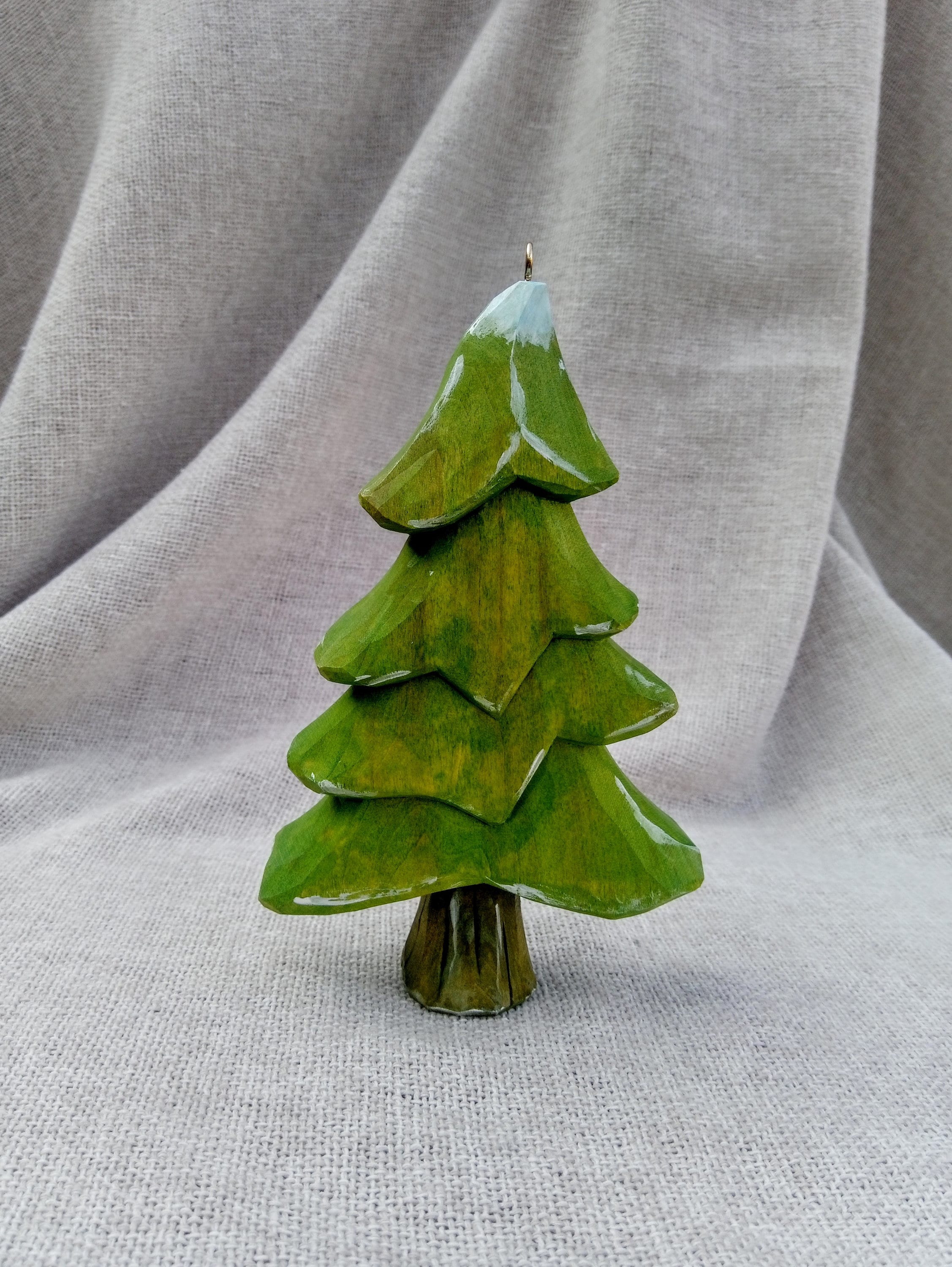 Wood Carving - Hand Carved Wooden Christmas Tree Ornament - Whittling ...