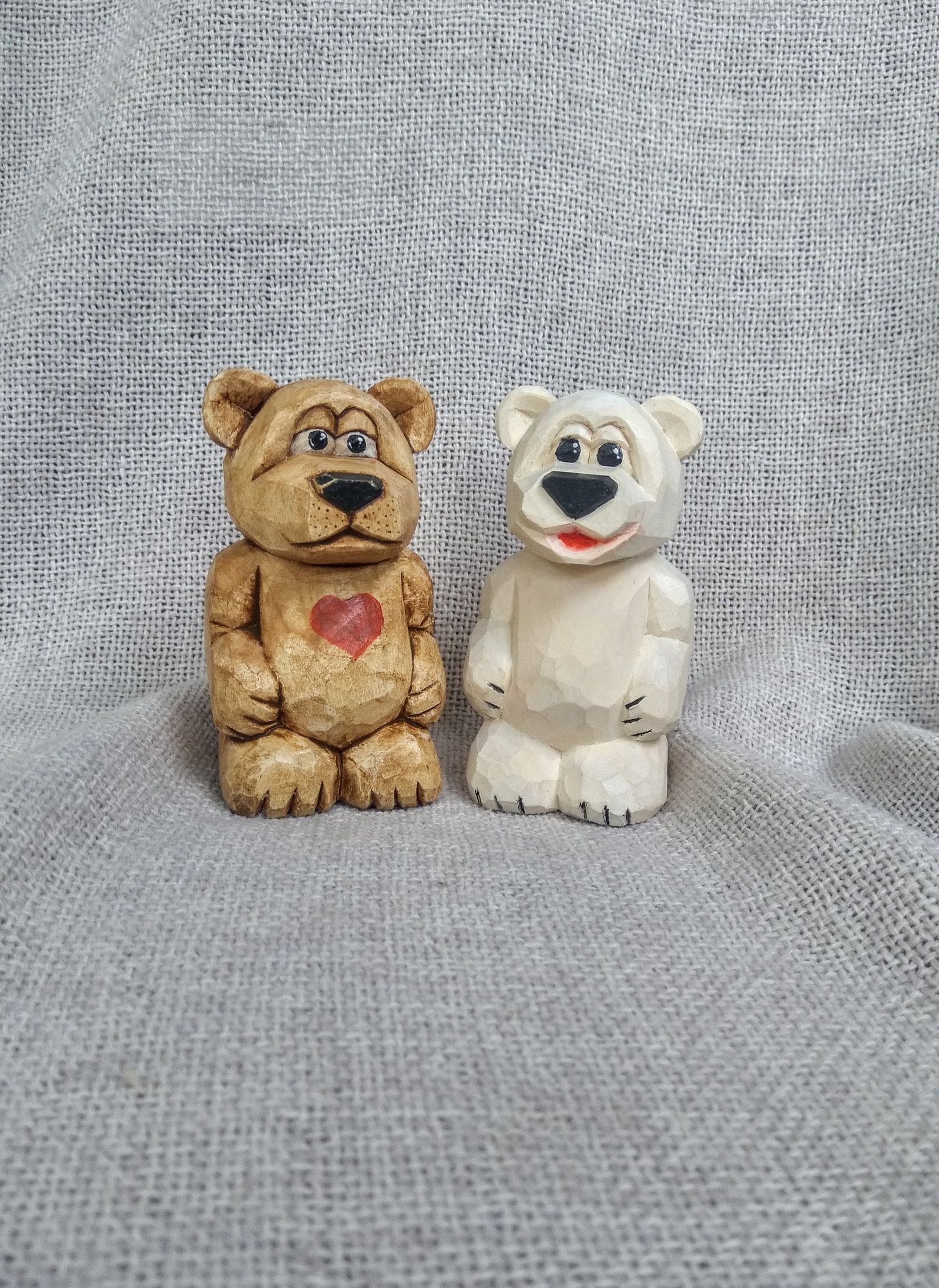 Wood Carving - Couple Bears - Wood Whittling Bears Family - Teddy Bears ...