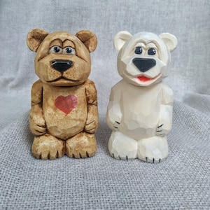 Wood Carving - Couple Bears - Wood Whittling Bears Family - Teddy Bears ...