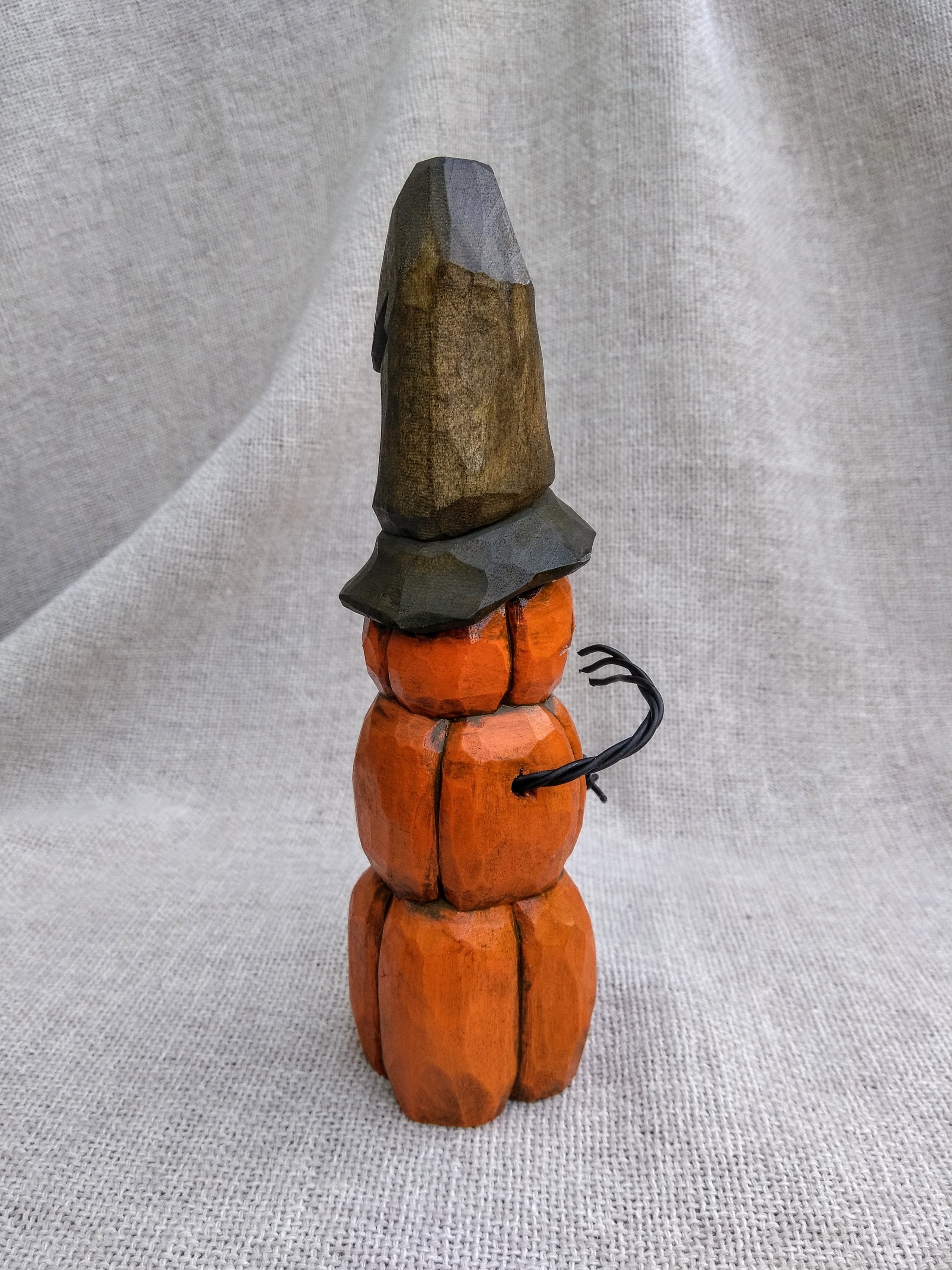 Wood Carving - Hand Carved Stacked Pumpkin Man Figurine - Carved ...