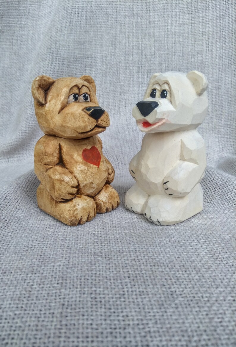 Wood Carving - Couple Bears - Wood Whittling Bears Family - Teddy Bears ...