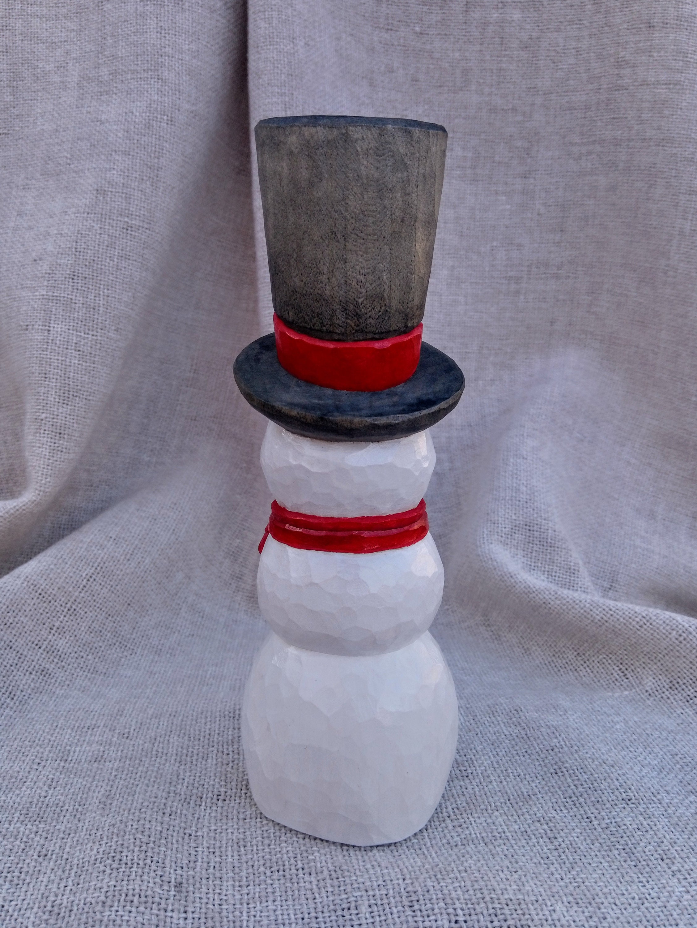 Wood Carving Hand Carved Wooden Snowman With Red Scarf Christmas ...