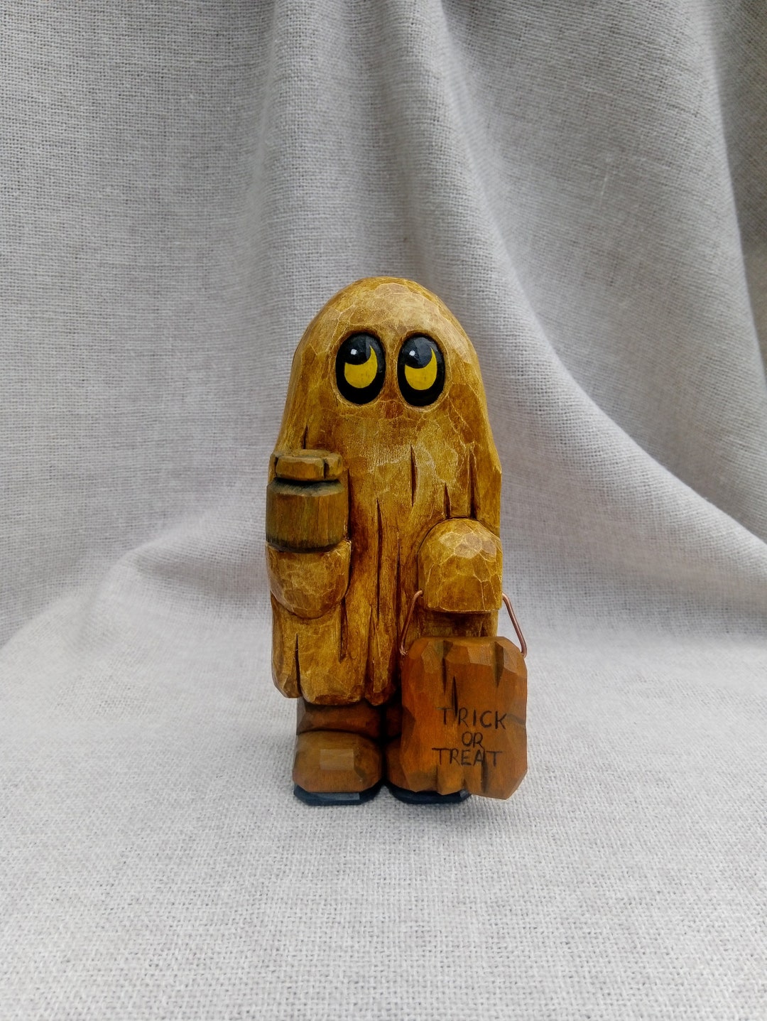 Wood Carving Hand Carved Halloween Ghost Figure Whittling Wooden Ghost ...