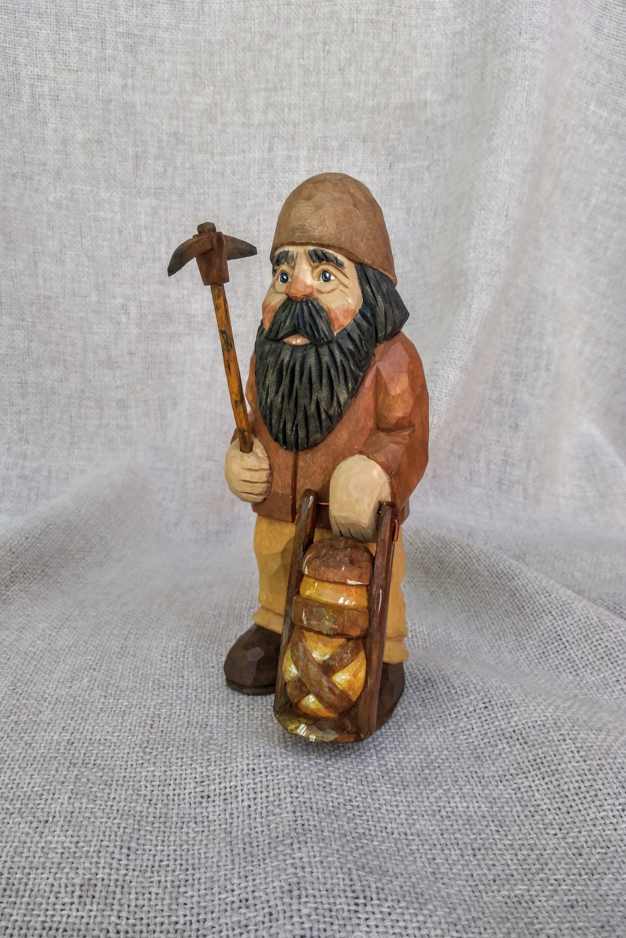 Wood Carving - Hand Carved Coal Miner Figurine - Whittling Coal Miner ...