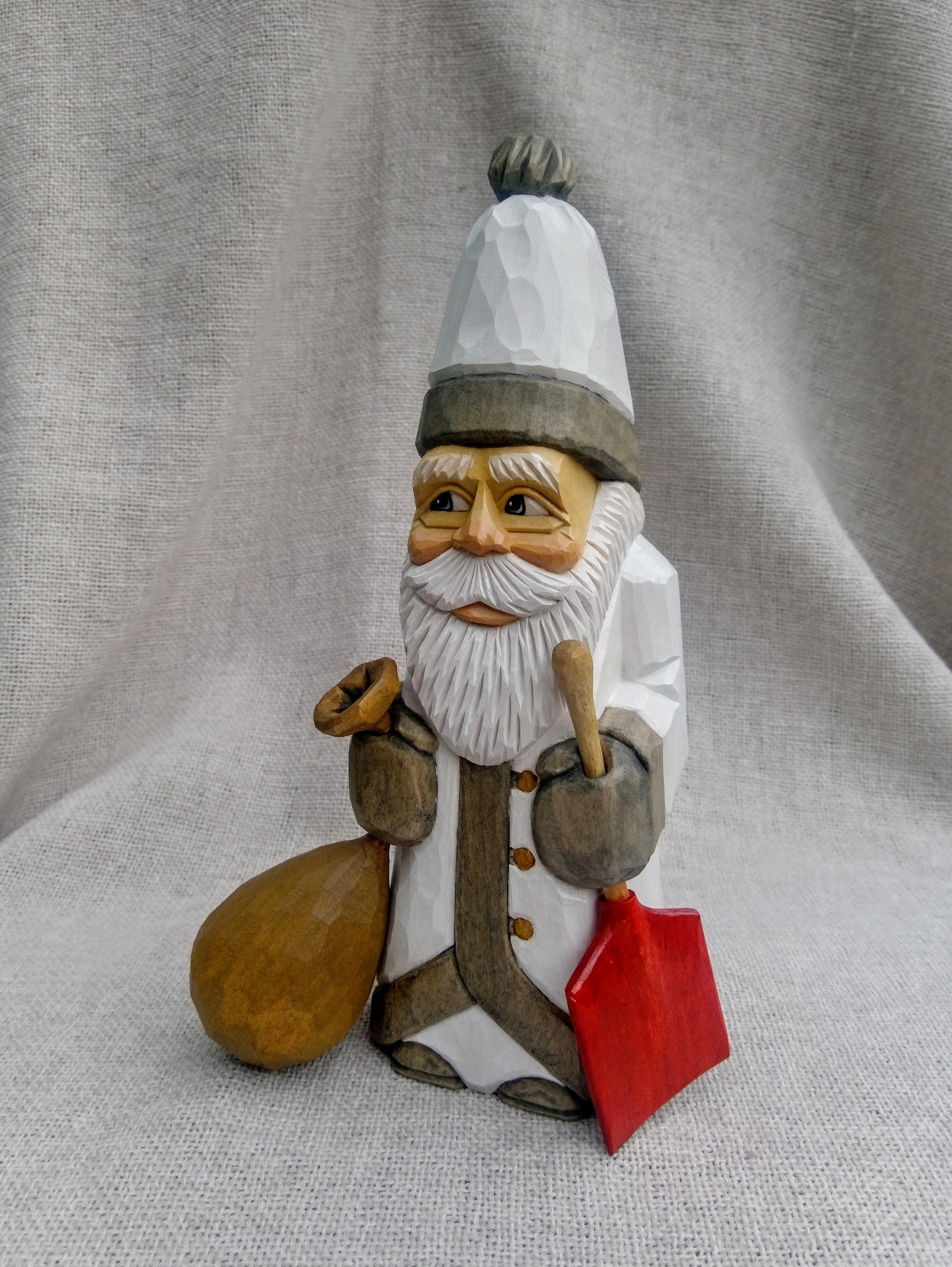 Wood Carving - Hand Carved Wood Santa in White Coat - Christmas Carving ...