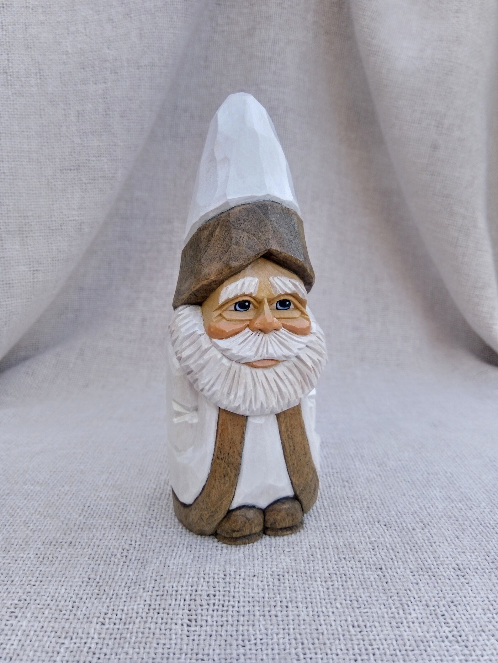 Wood Carving Hand Carved Wood Elf in White Christmas Carvings Wood ...