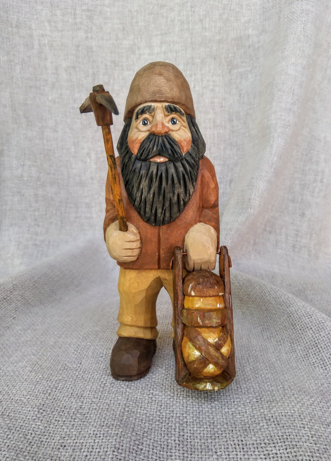 Wood Carving - Hand Carved Coal Miner Figurine - Whittling Coal Miner ...