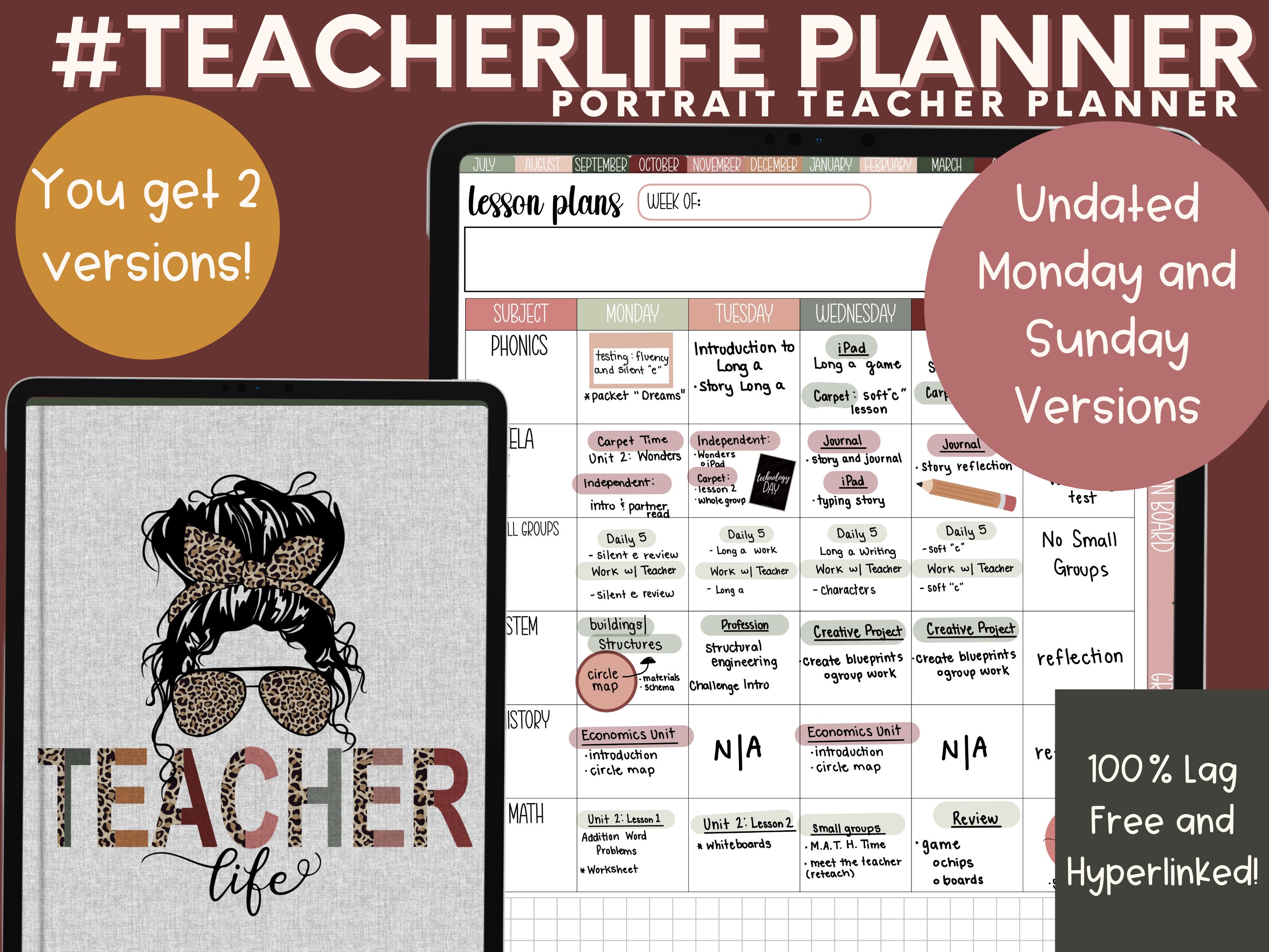 Digital Teacher Planner Undated Teacher Planner Lesson - Etsy